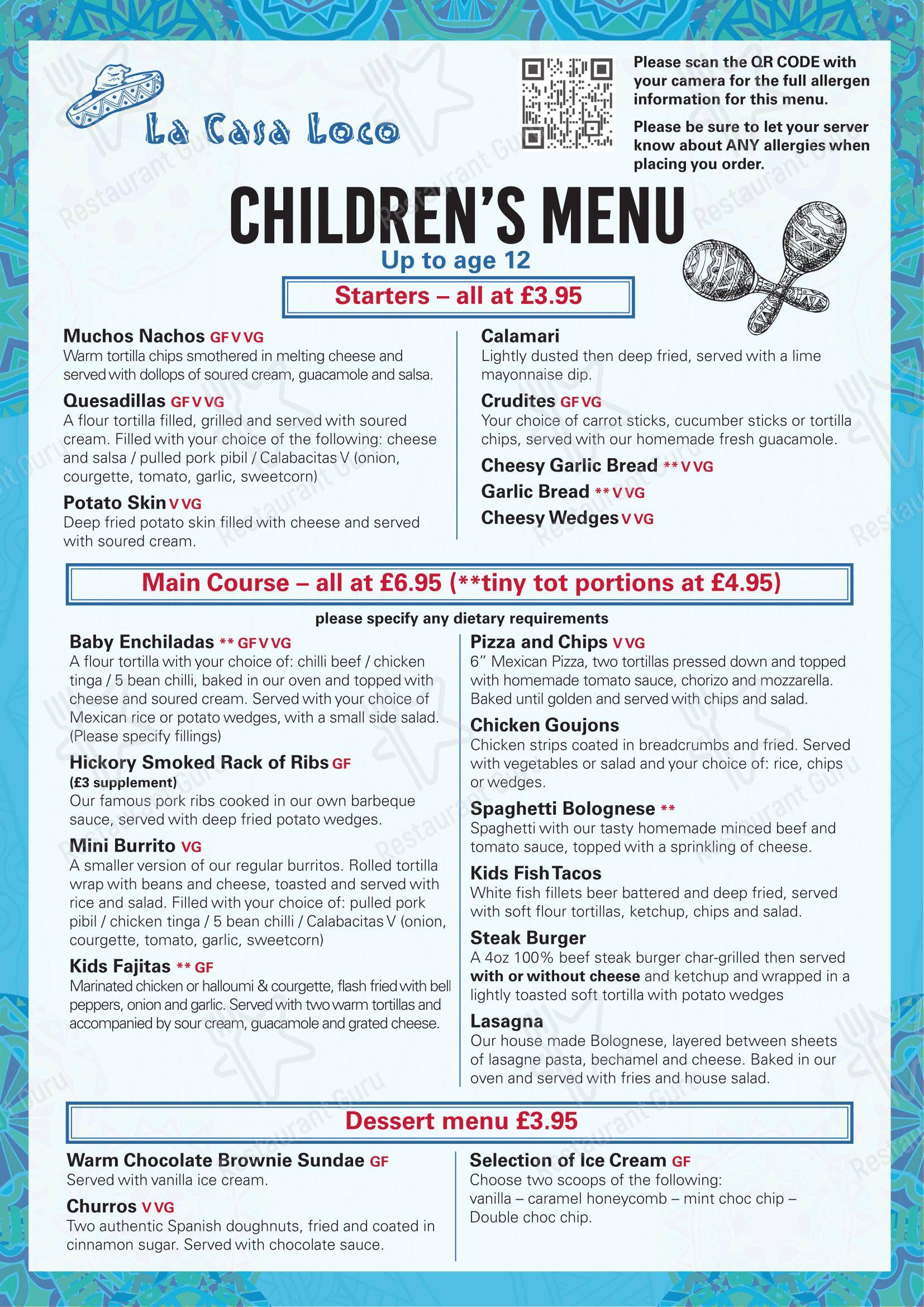 Menu at La Casa Loco restaurant, Rugby
