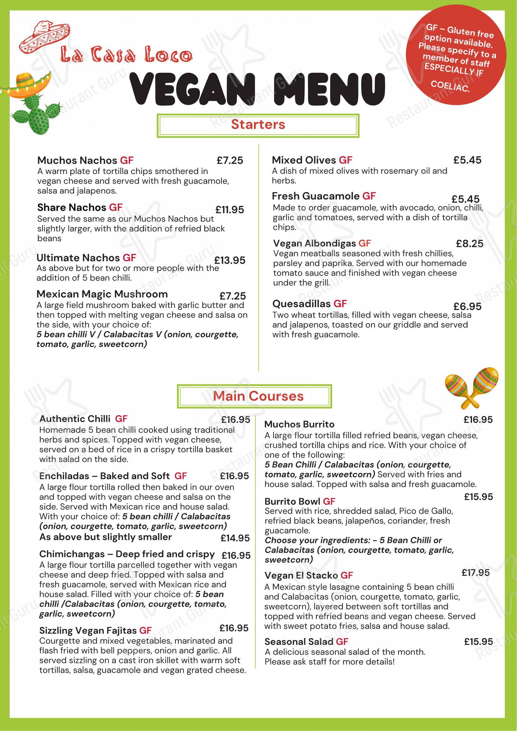 Menu at La Casa Loco restaurant, Rugby