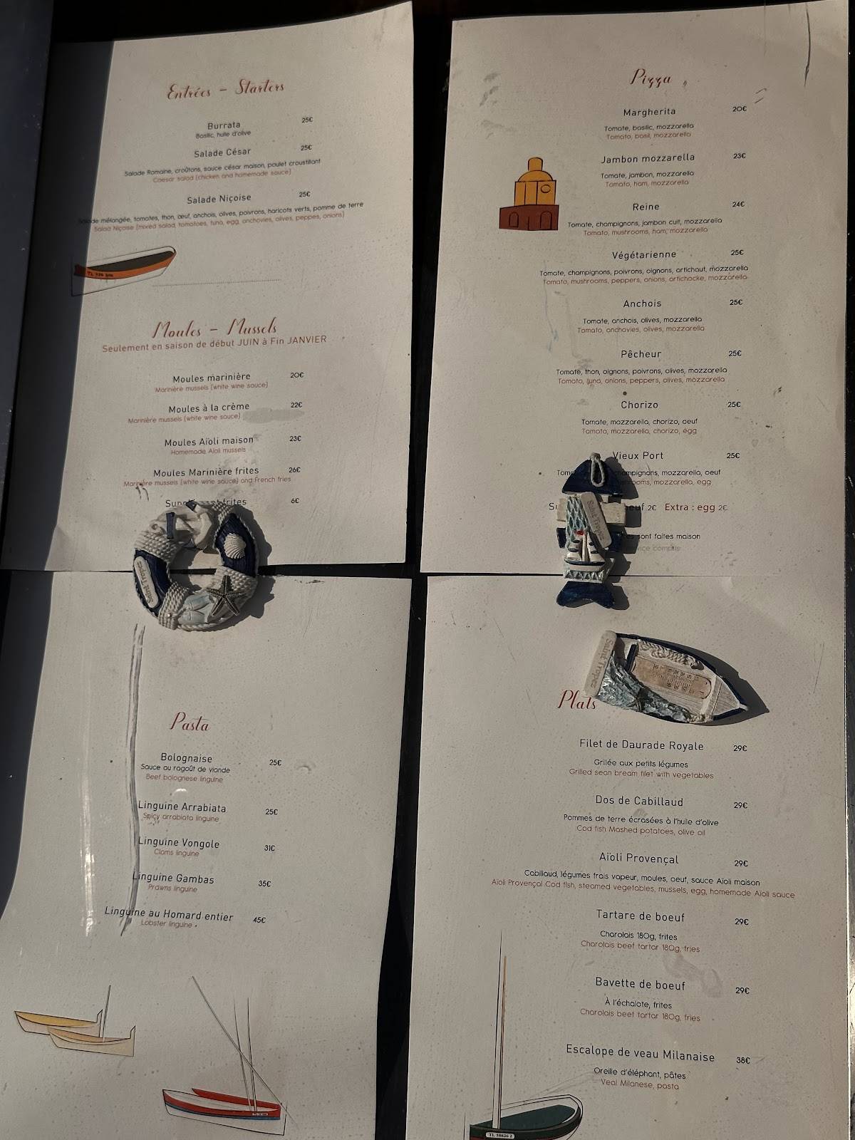 Menu au La Casa di Gi (Pizzeria du vieux port), Saint-Tropez