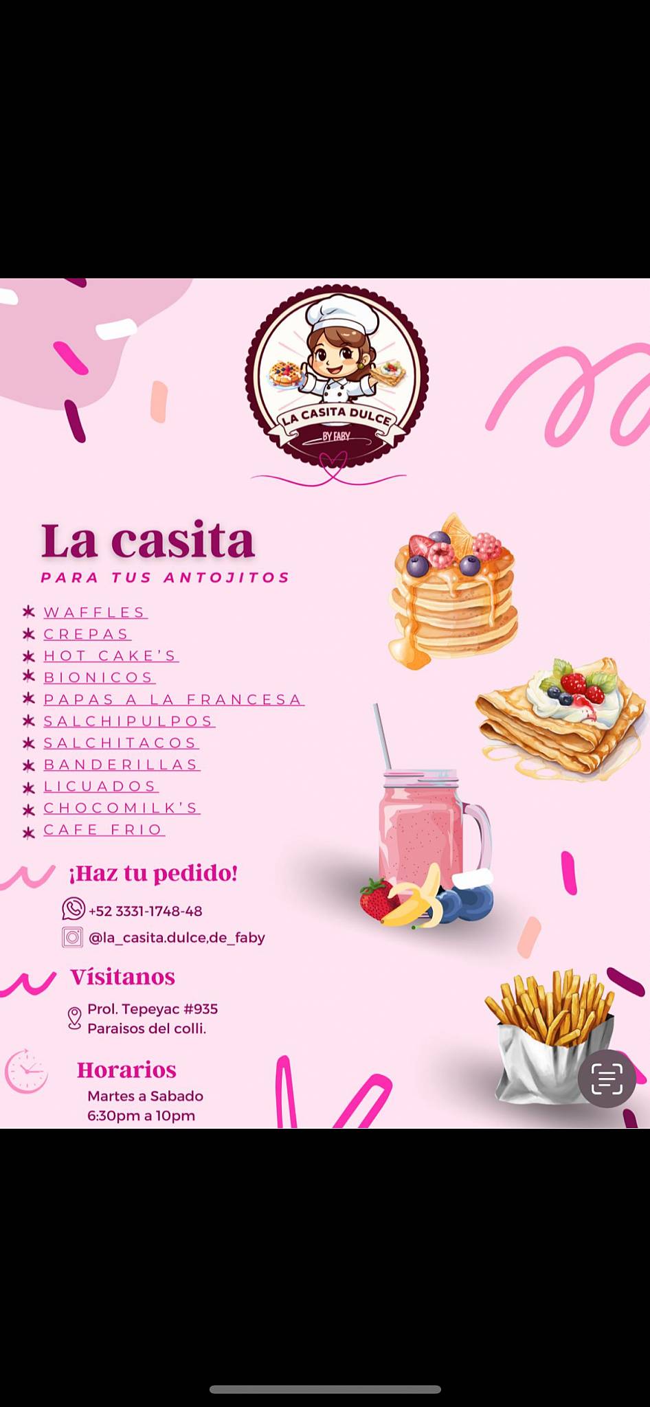 Menu at La Casita Dulce de Faby desserts, Zapopan