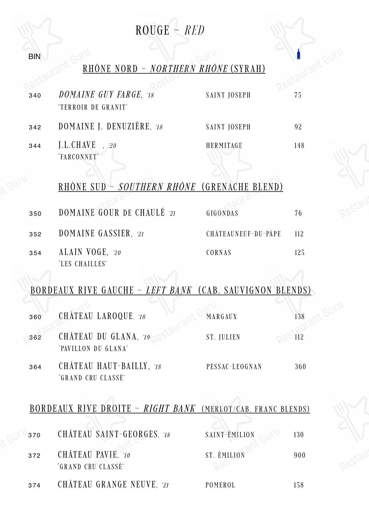 Menu at La Cave restaurant, Charleston
