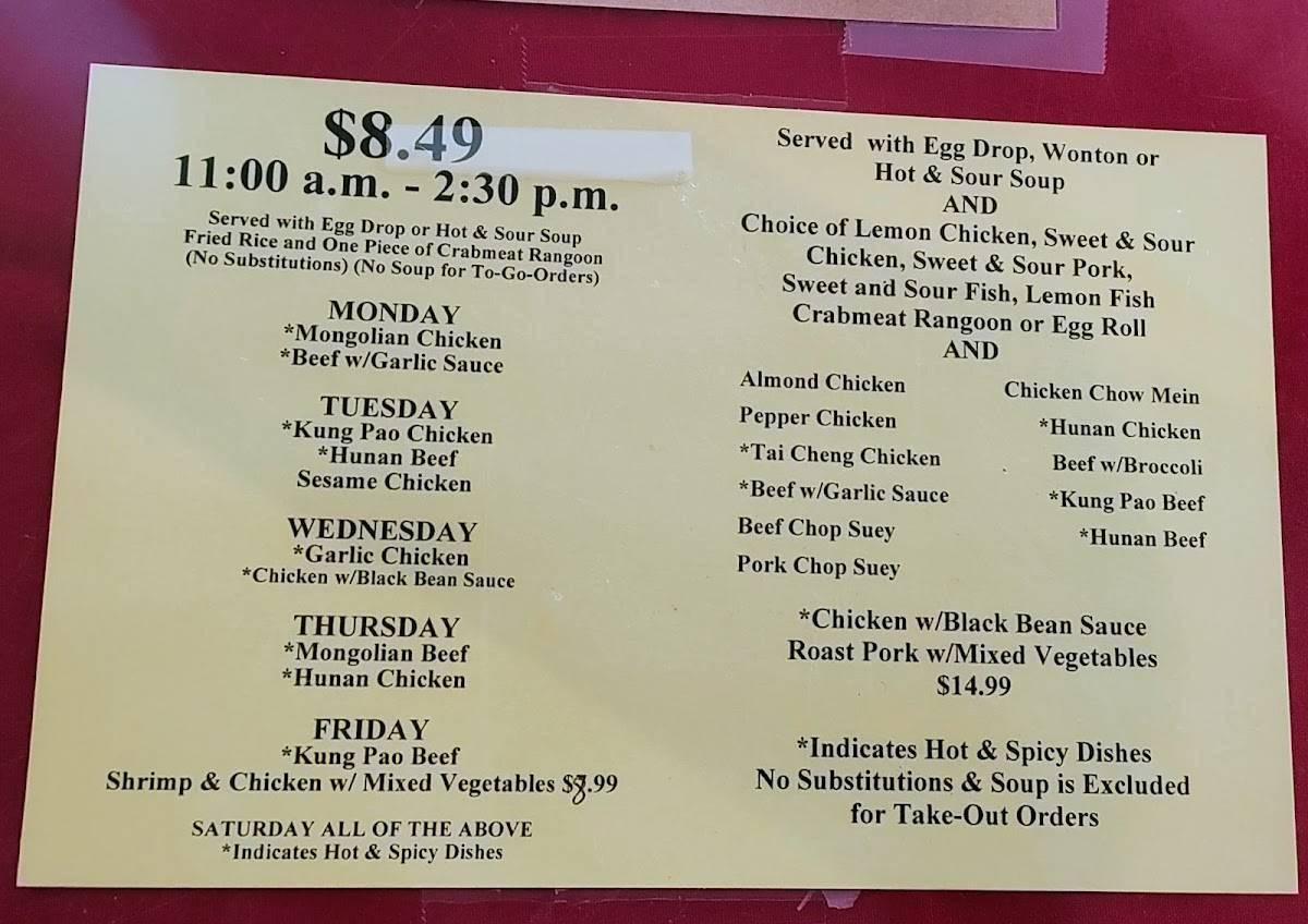 Menu at La Chinita's Restaurant, San Antonio