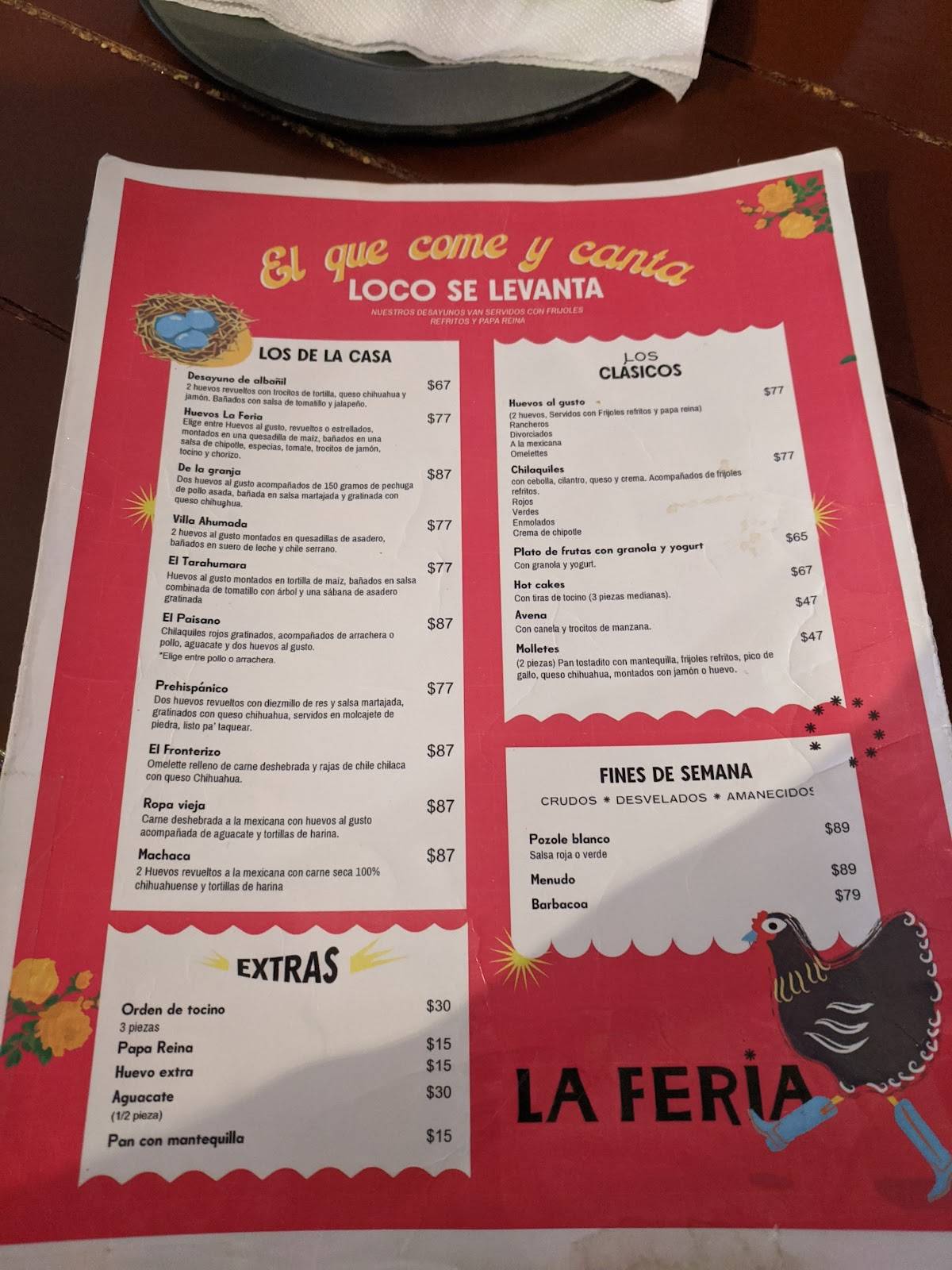 Menu at La Feria Centro restaurant, Ciudad Juarez, Av. Benito Juárez 725