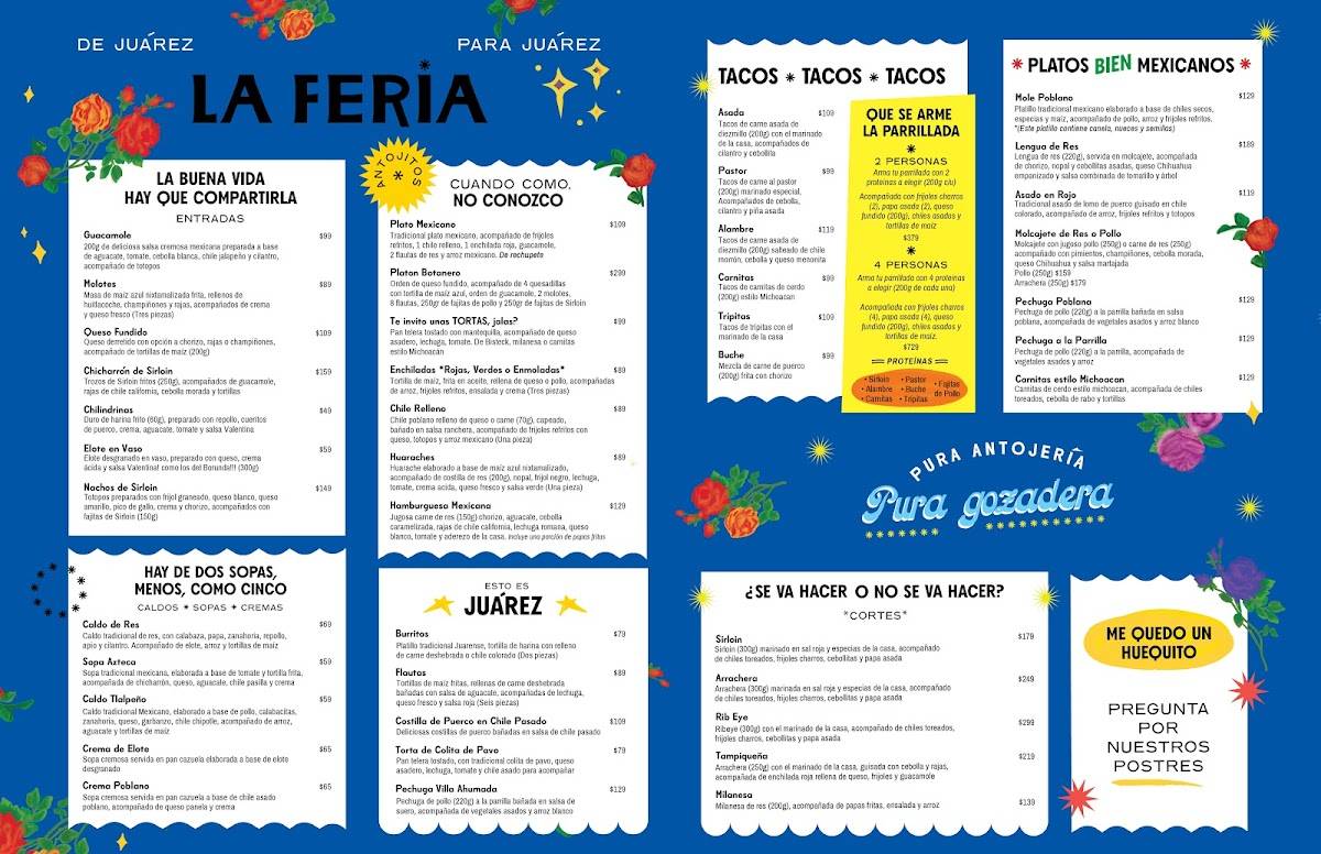 Menu at La Feria Centro restaurant, Ciudad Juarez, Av. Benito Juárez 725