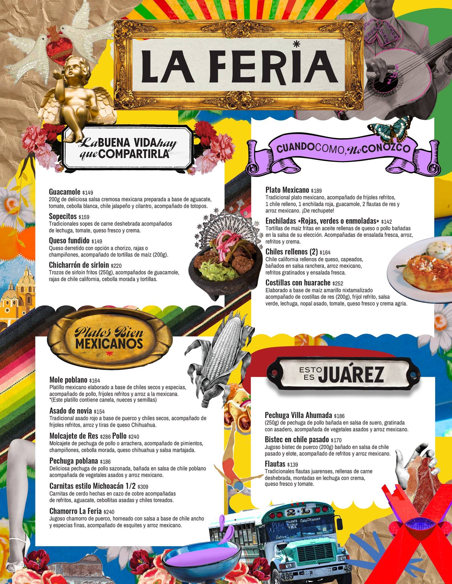 Menu at La Feria restaurant, Ciudad Juarez, Bulevar Tomás Fernández 7804