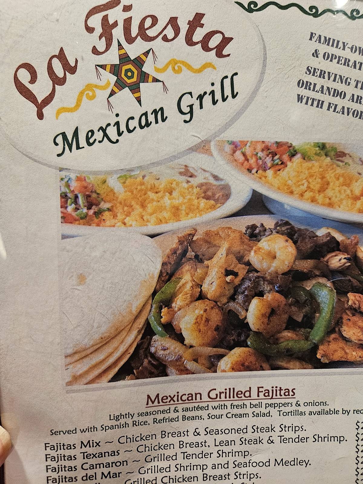 Menu at La Fiesta Mexican Grill pub & bar, Orlando, Curry Ford Rd