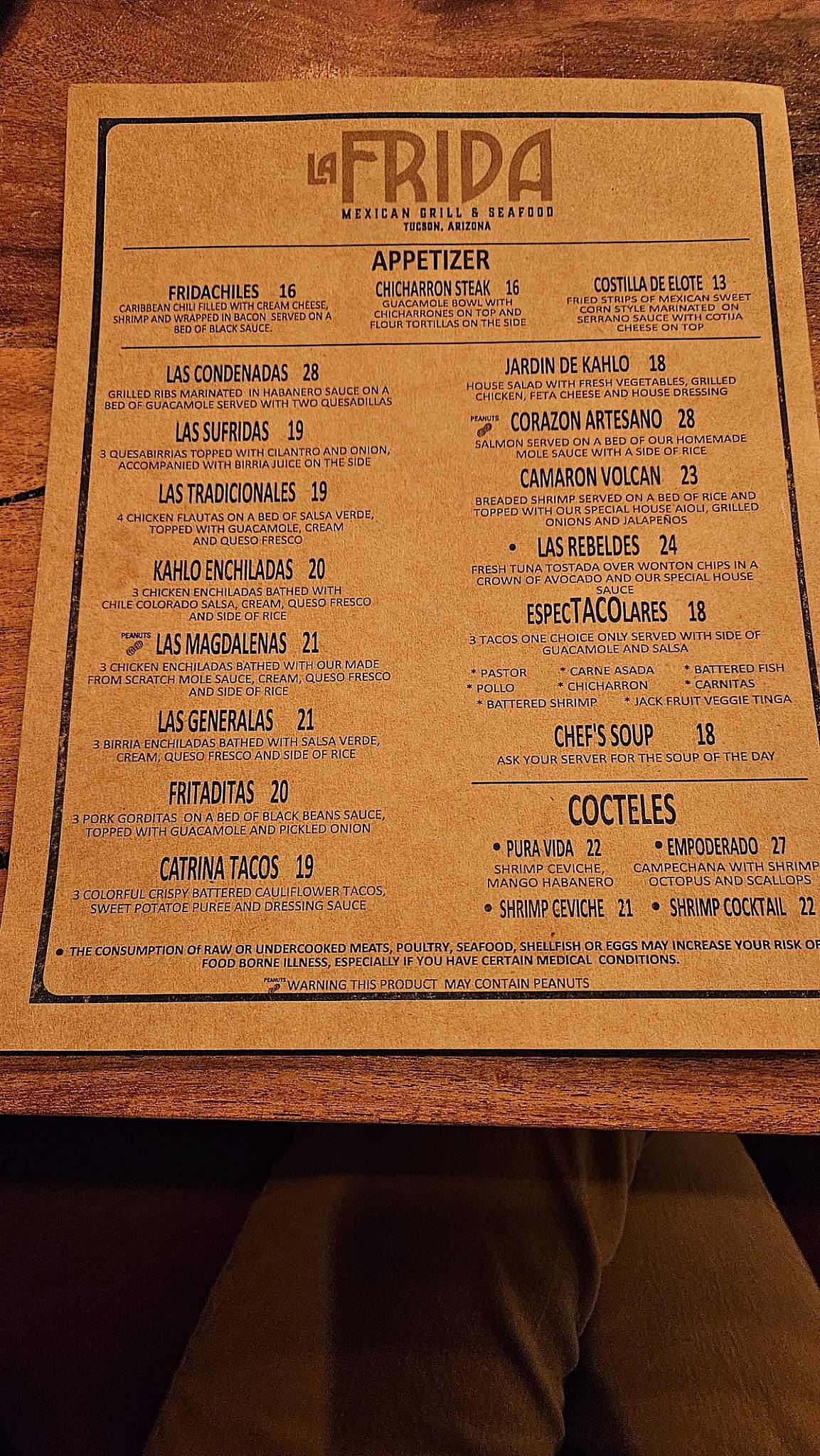 Menu at La Frida Mexican Grill & Seafood pub & bar, Tucson