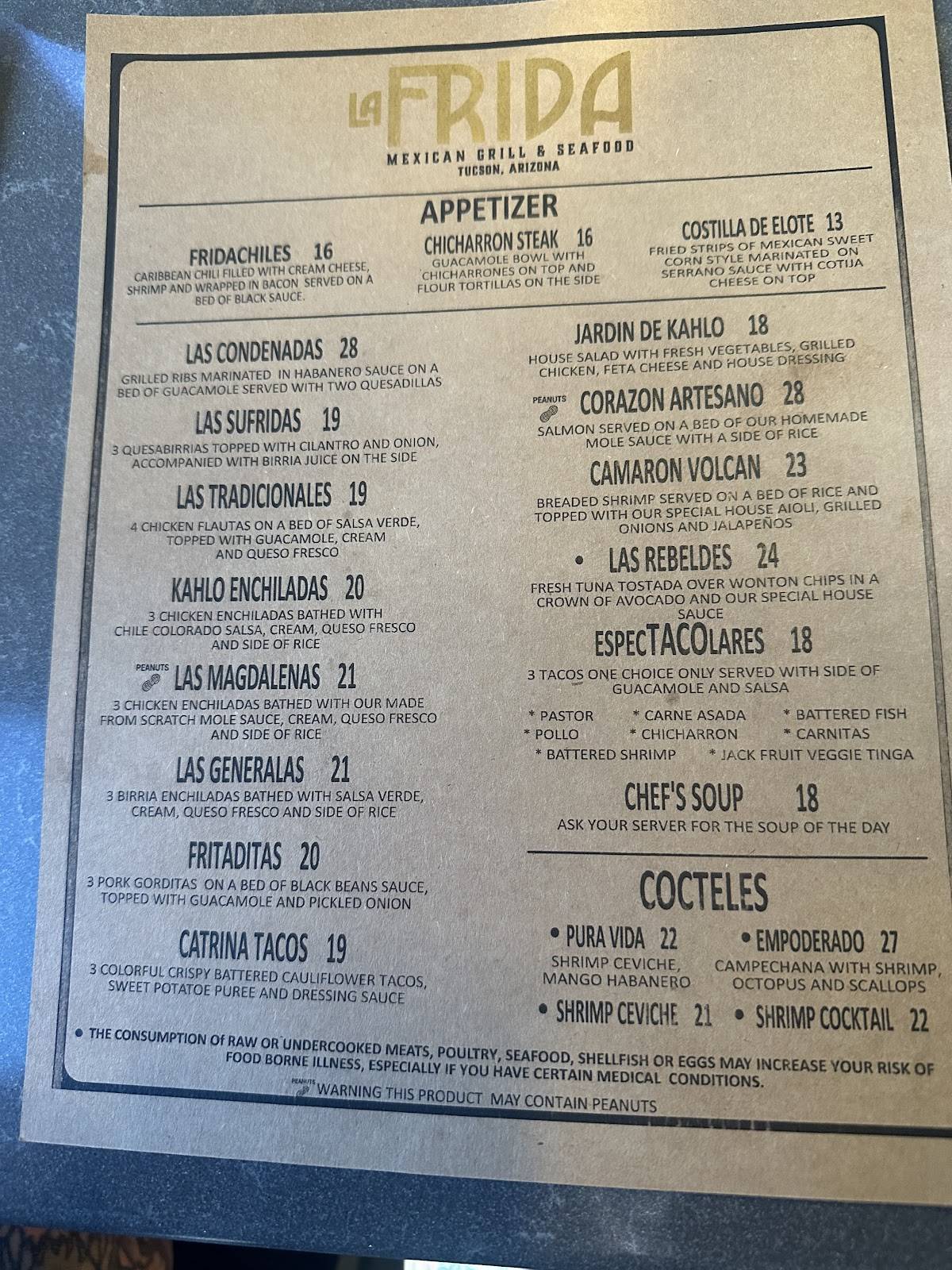 Menu at La Frida Mexican Grill & Seafood pub & bar, Tucson