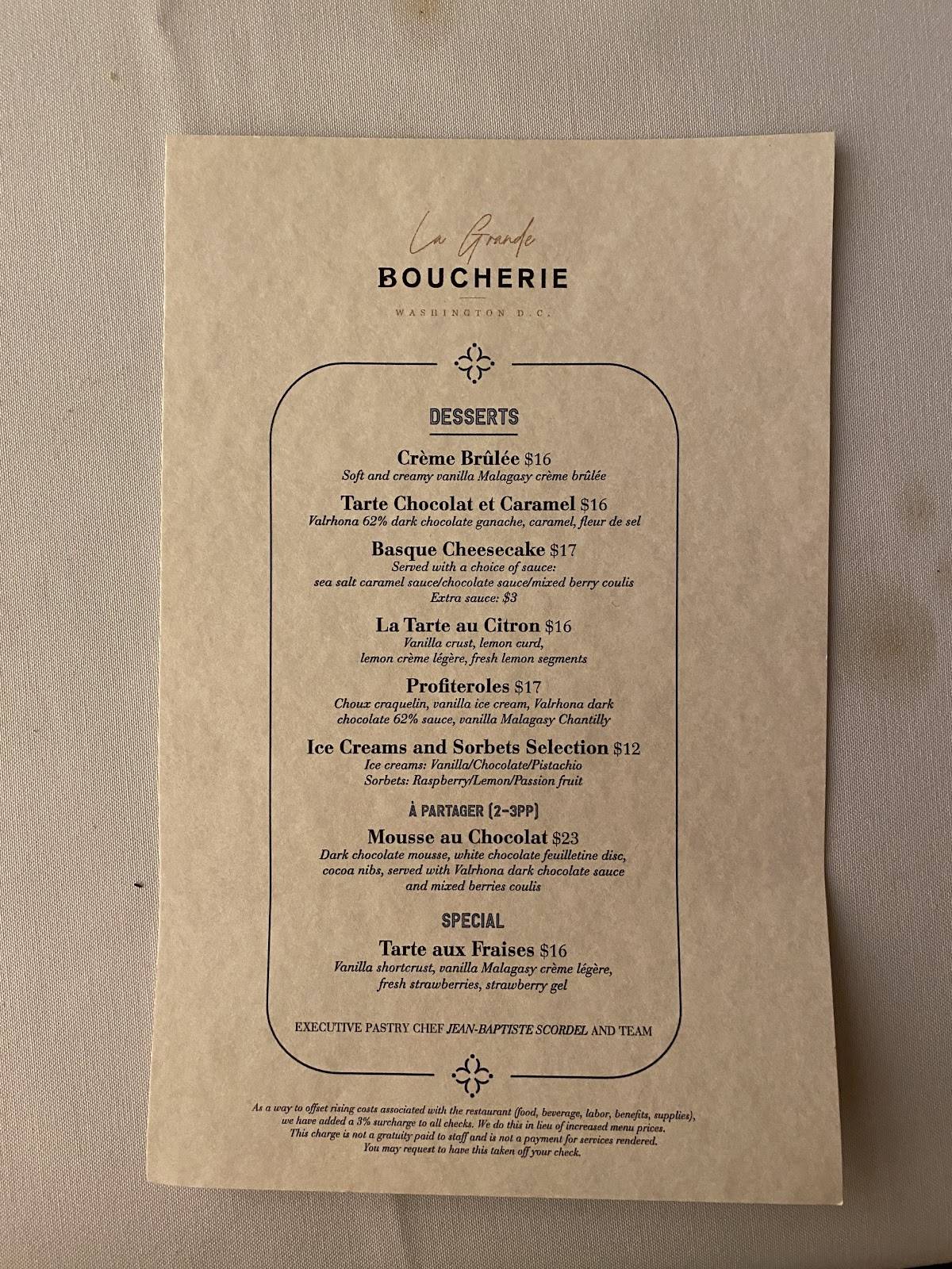 Menu at La Grande Boucherie DC pub & bar, Washington