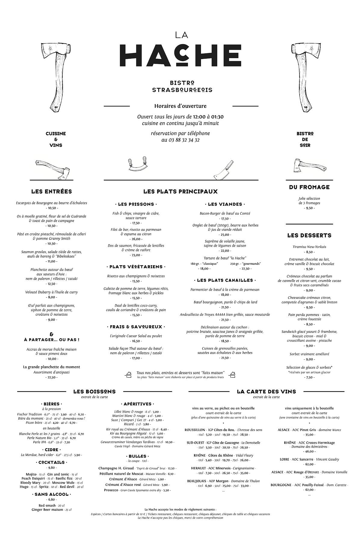Menu au La Hache restaurant, Strasbourg