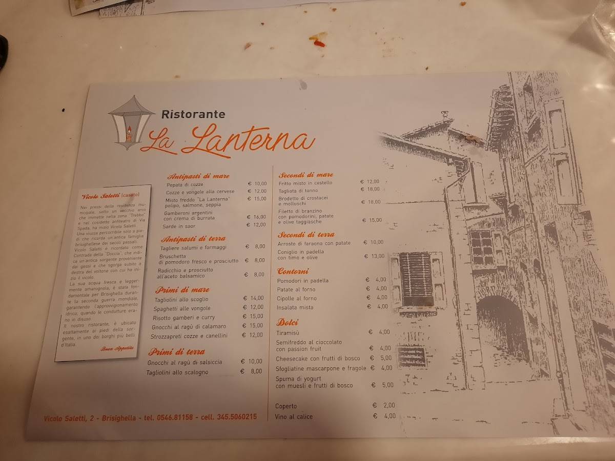 Menu da La Lanterna ristorante, Brisighella