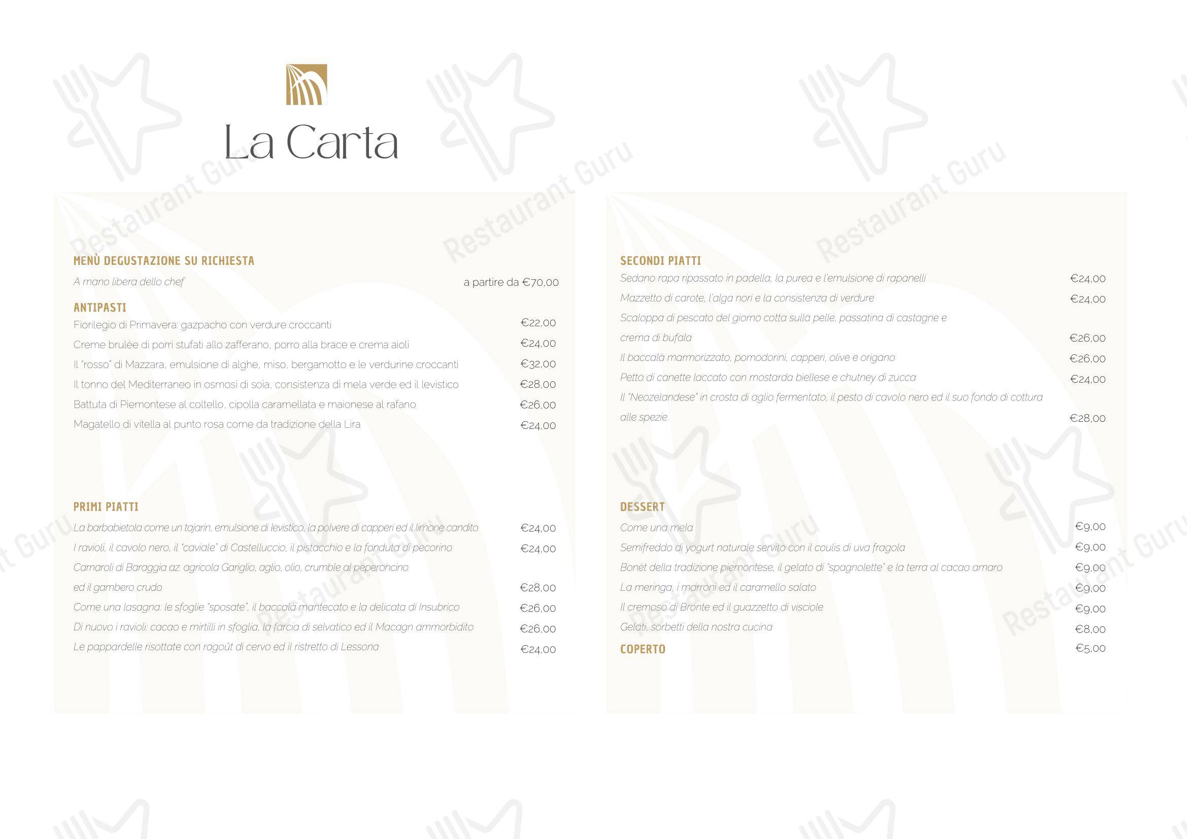 Menu au La Lira restaurant, Biella