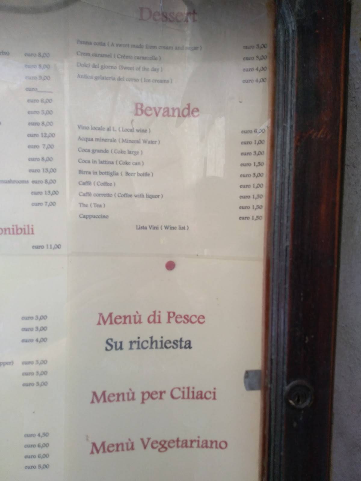 Menu da La Loggetta ristorante, Tolfa