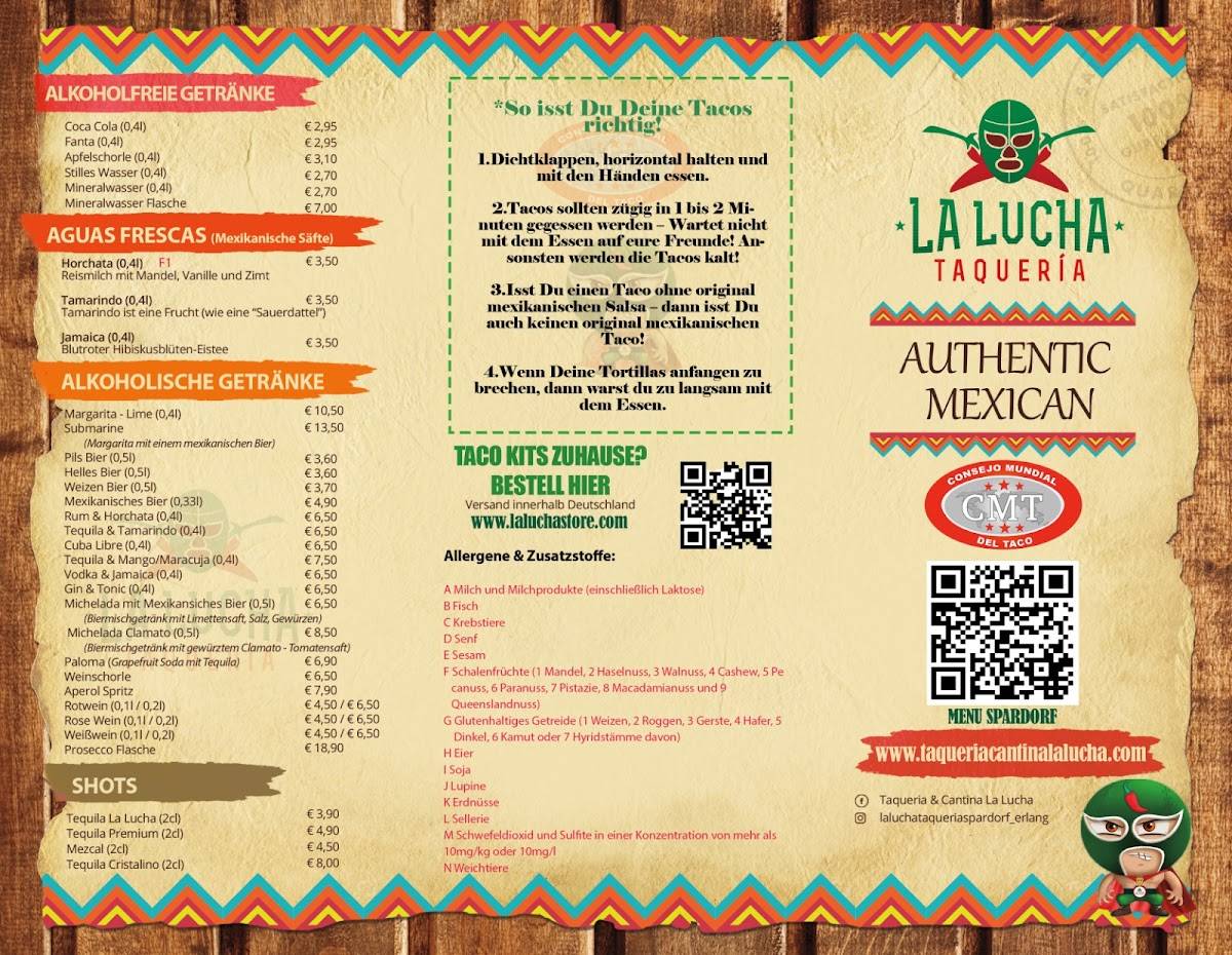 Menu au La Lucha Taqueria Cantina Spardorf restaurant, Spardorf
