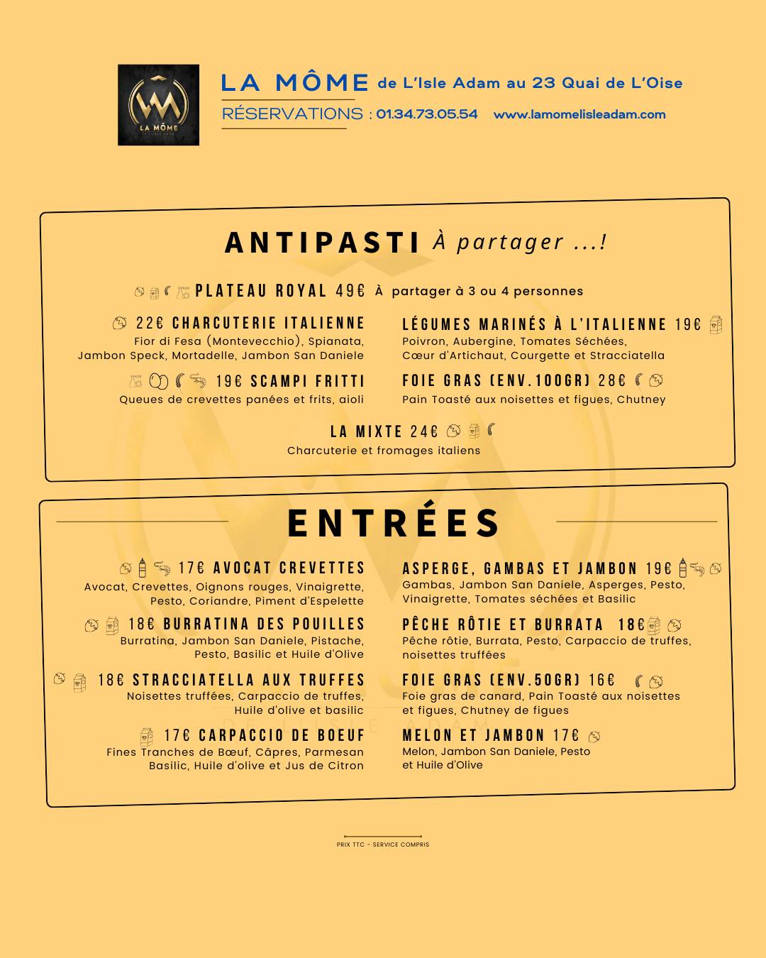 Menu au La Môme de l’isle Adam restaurant, L'Isle-Adam