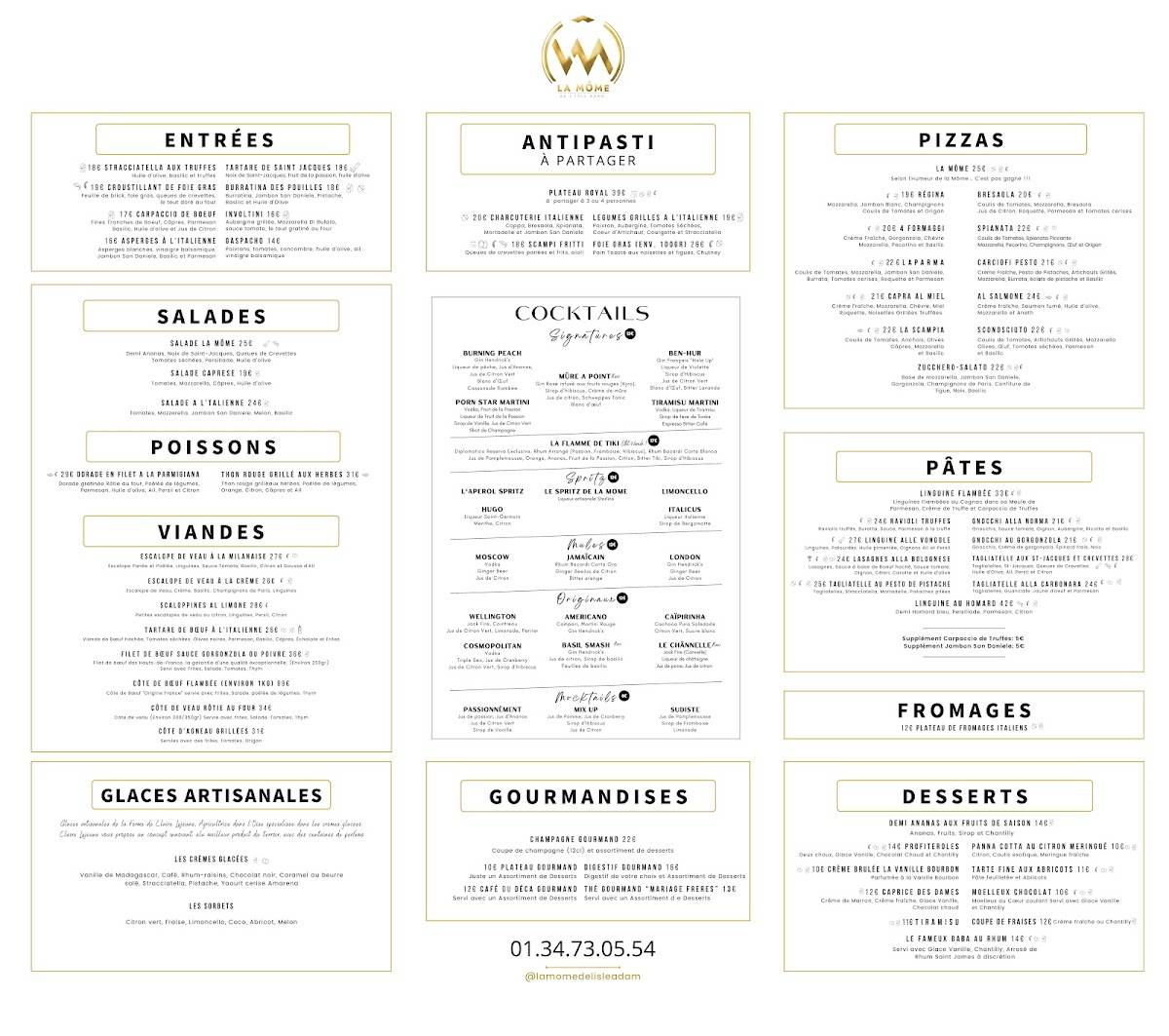 Menu au La Môme de l’isle Adam restaurant, L'Isle-Adam