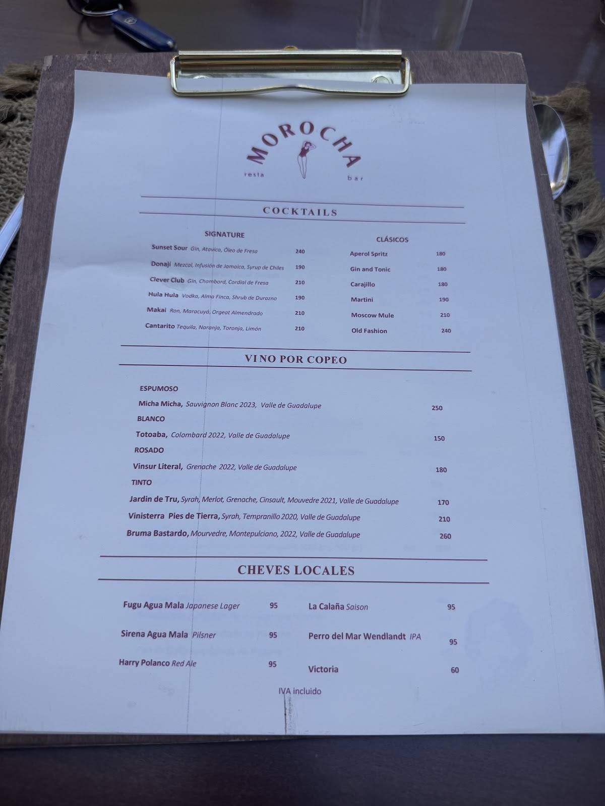 Menu at La Morocha Resta Bar, Ensenada
