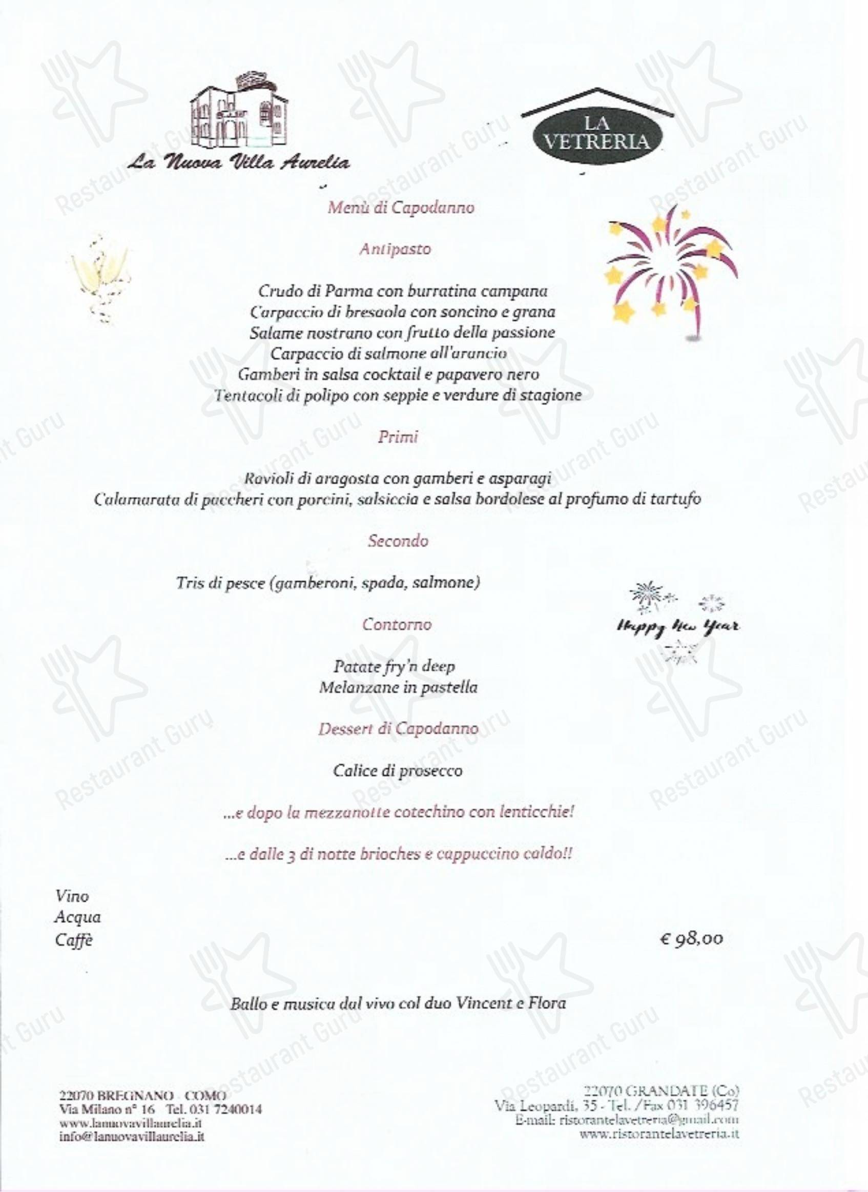 Menu au La Nuova Villa Aurelia restaurant, Bregnano