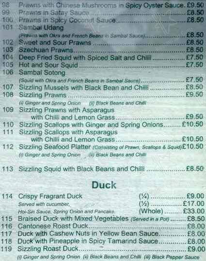 Menu at La Orient restaurant, Esher, 61-65 High St