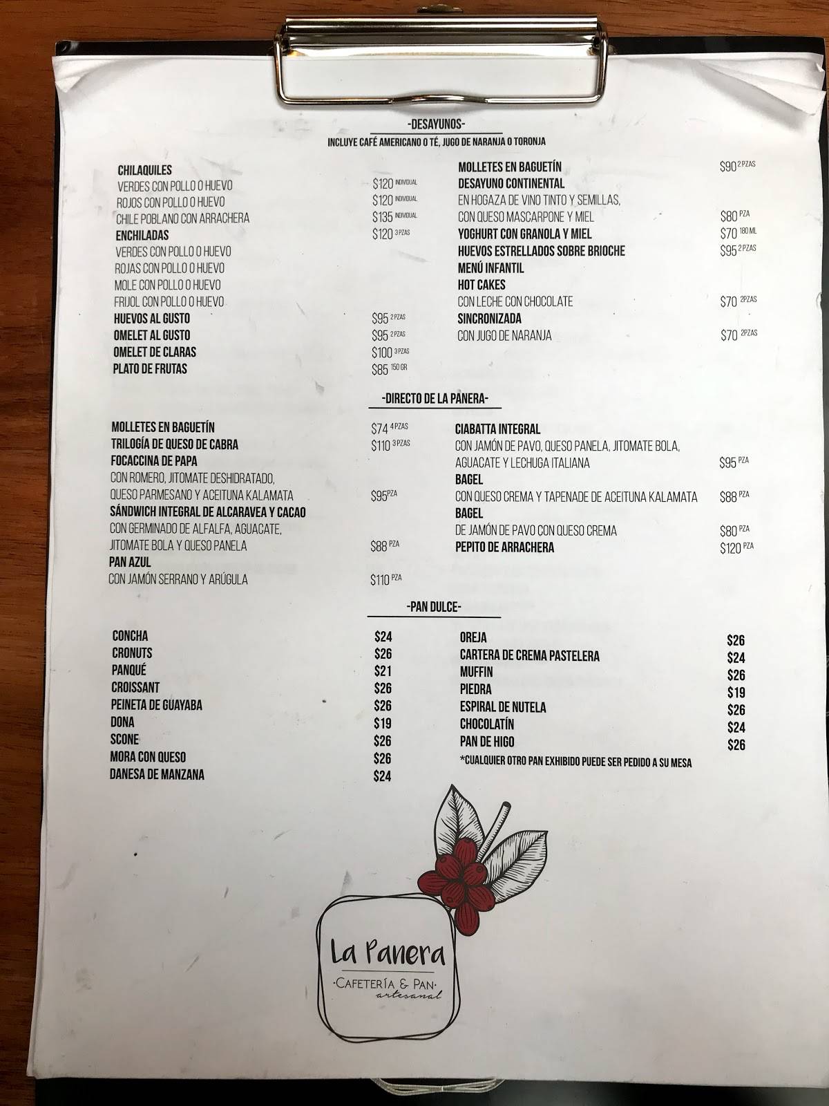 Carta del restaurante La Panera, Ciudad López Mateos, Londres 47
