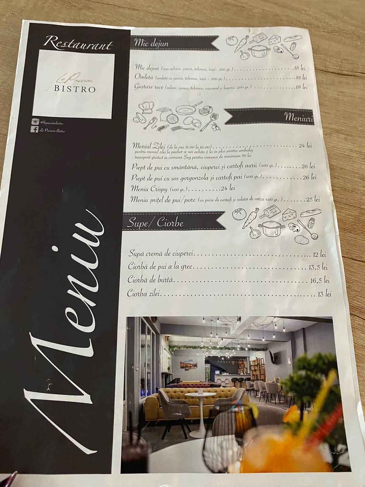Menu at Le Passion Bistro, Șag