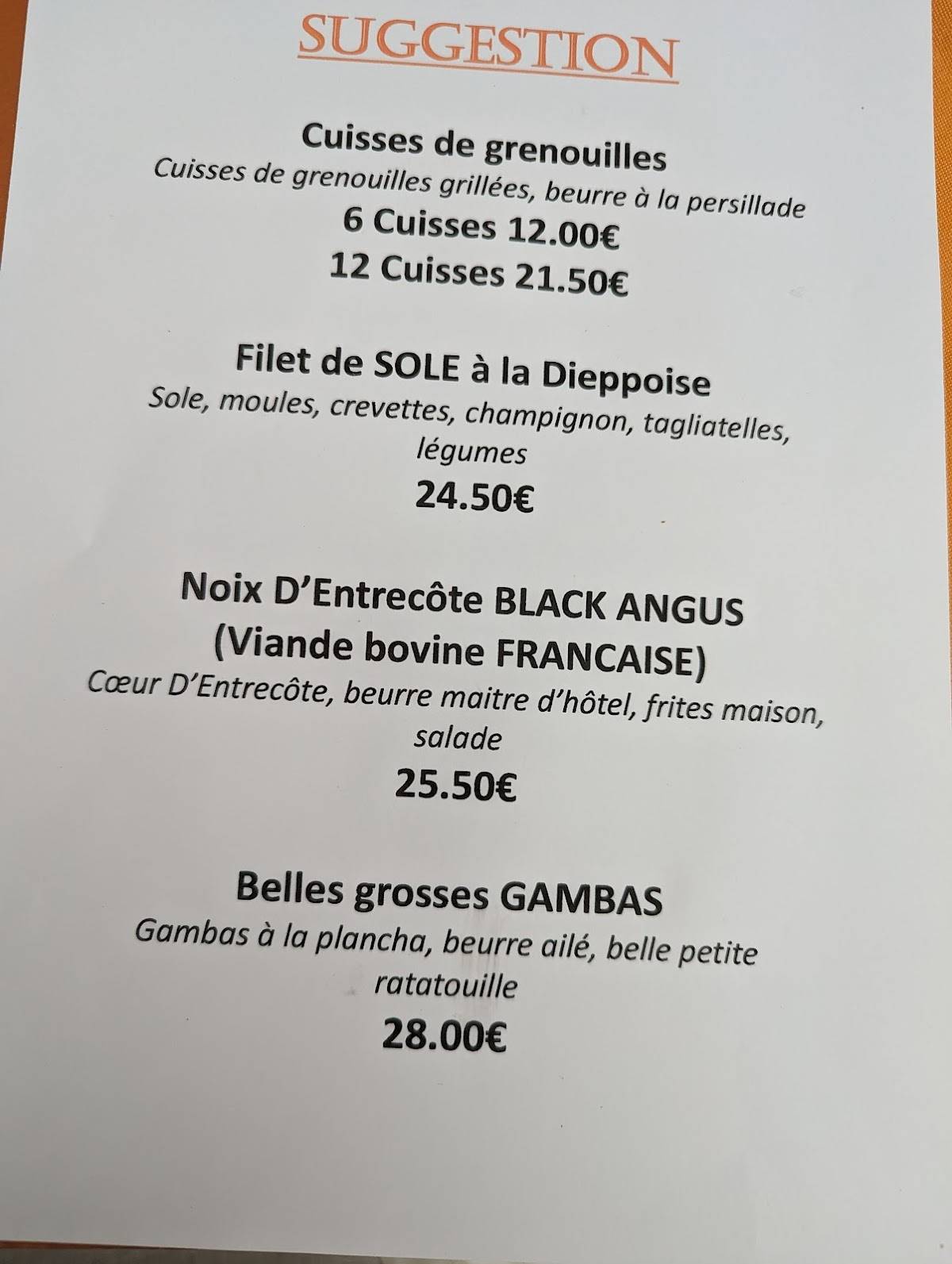 Menu au LA PATTE D' OIE restaurant, Mennecy