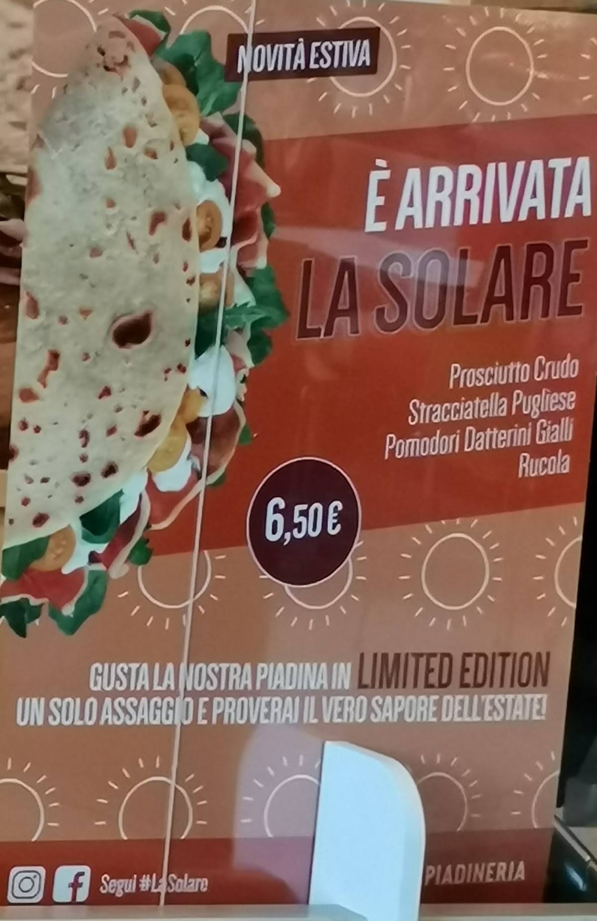 Menu at La Piadineria restaurant, Carugate
