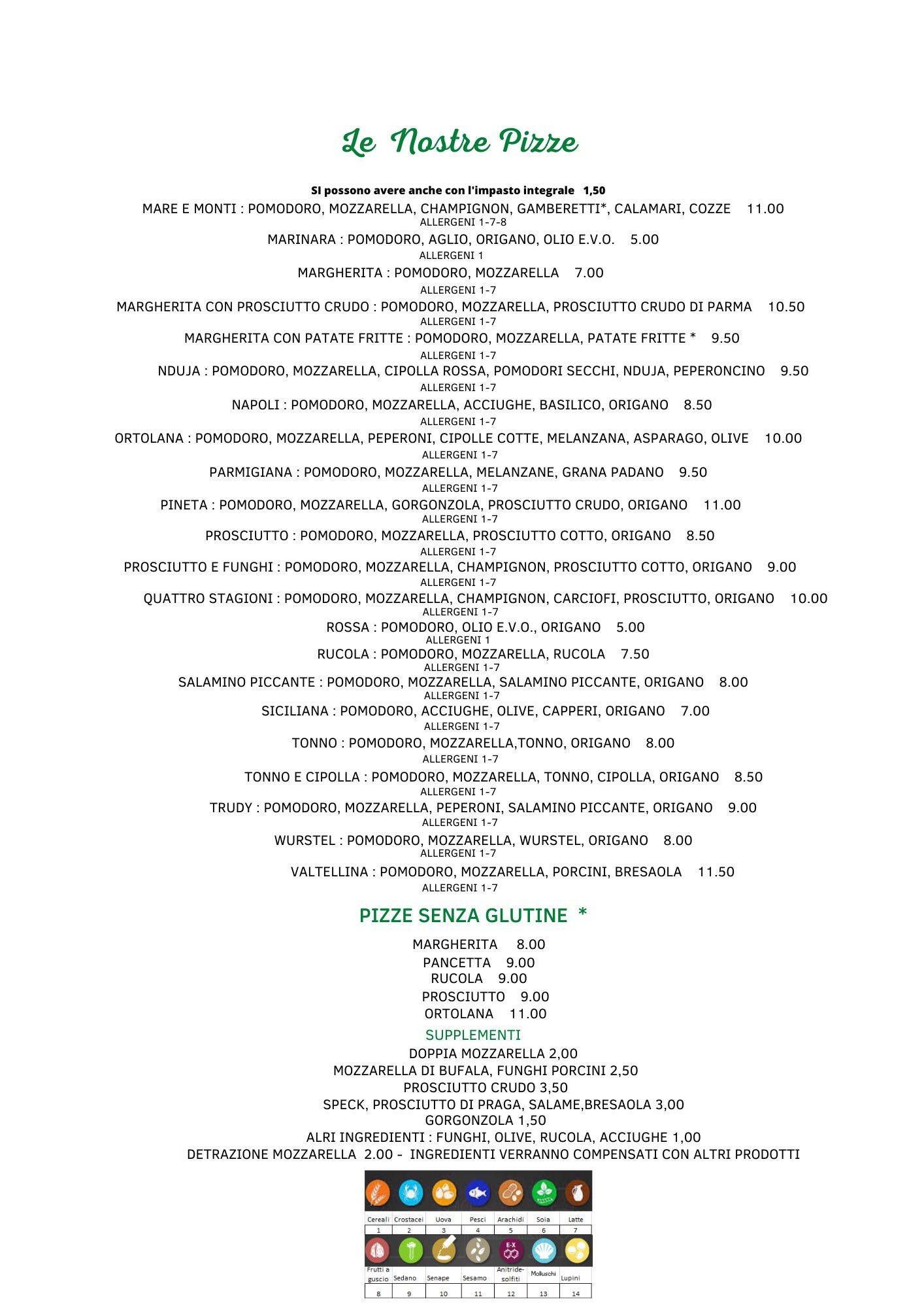 Menu da La Pineta pizzeria, Limbiate
