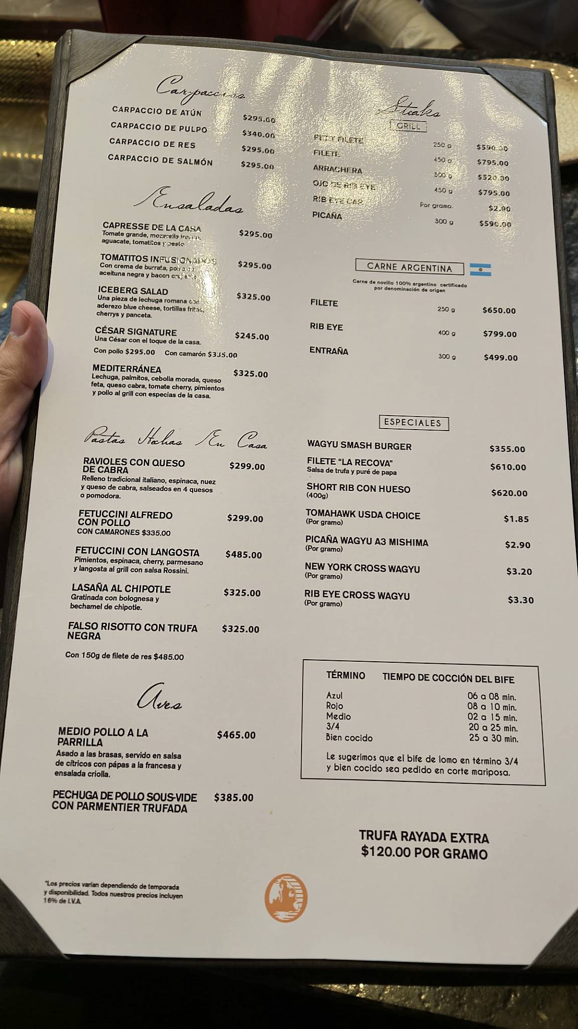 Carta del pub y bar La Recova, Merida, Av. Andrés García Lavín