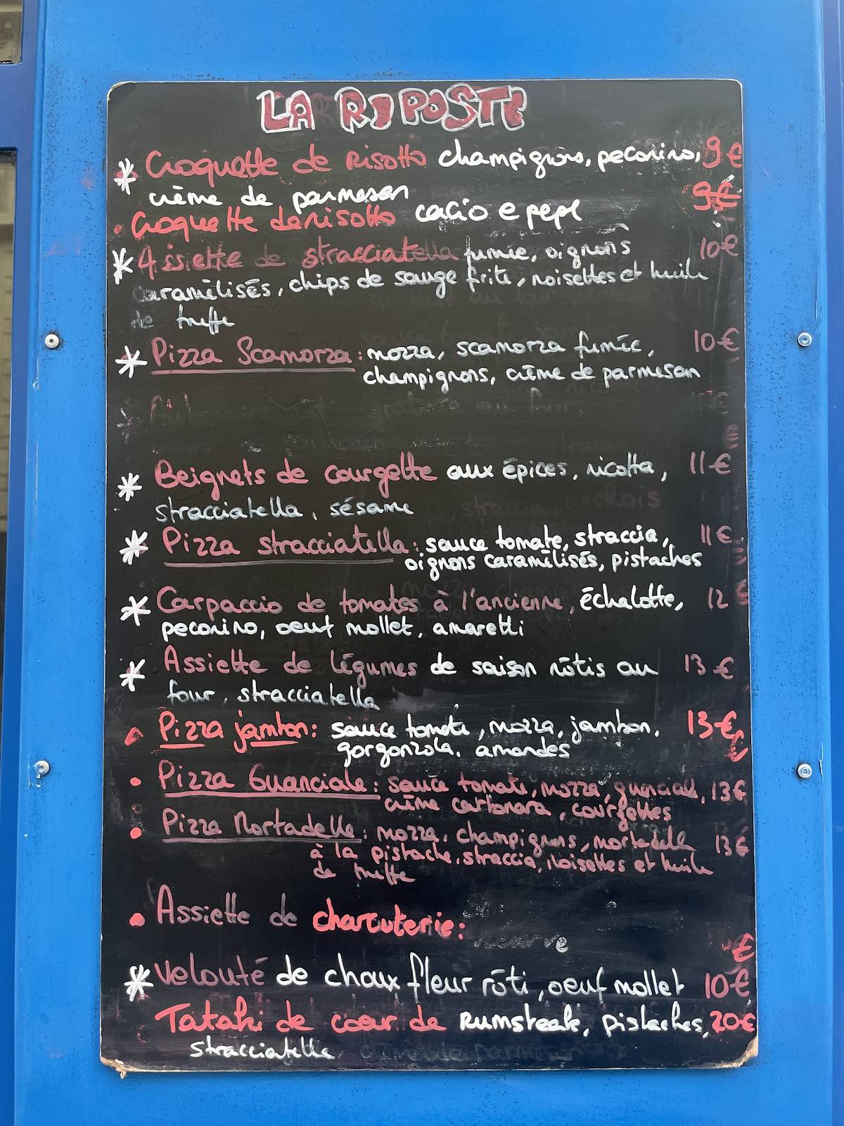Menu au La Riposte restaurant, Paris