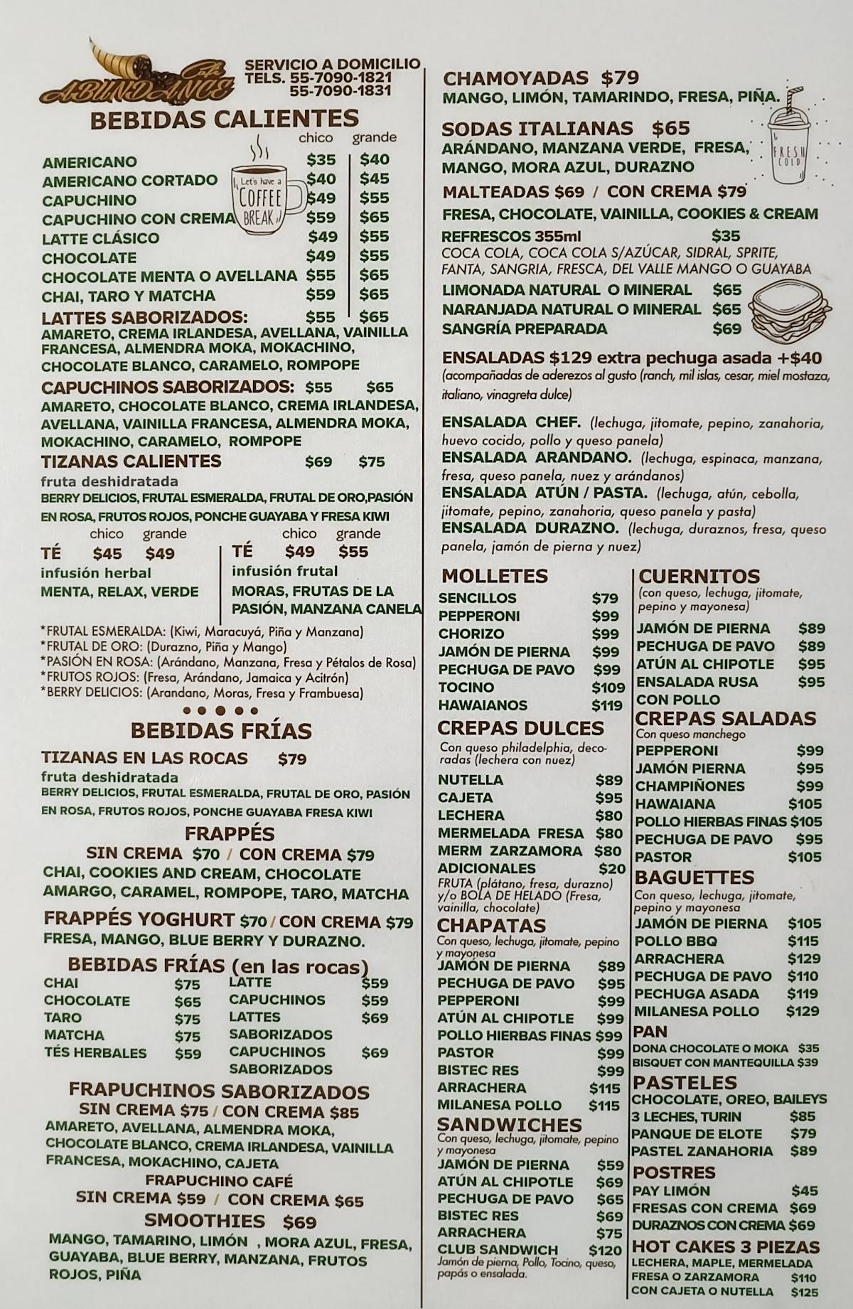 Carta de La Rocca - Café Abundance, Ciudad de México