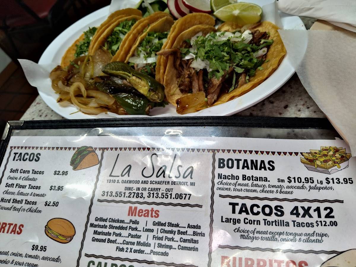 Menu at La Salsa Mexican Cuisine restaurant, Detroit, Oakwood