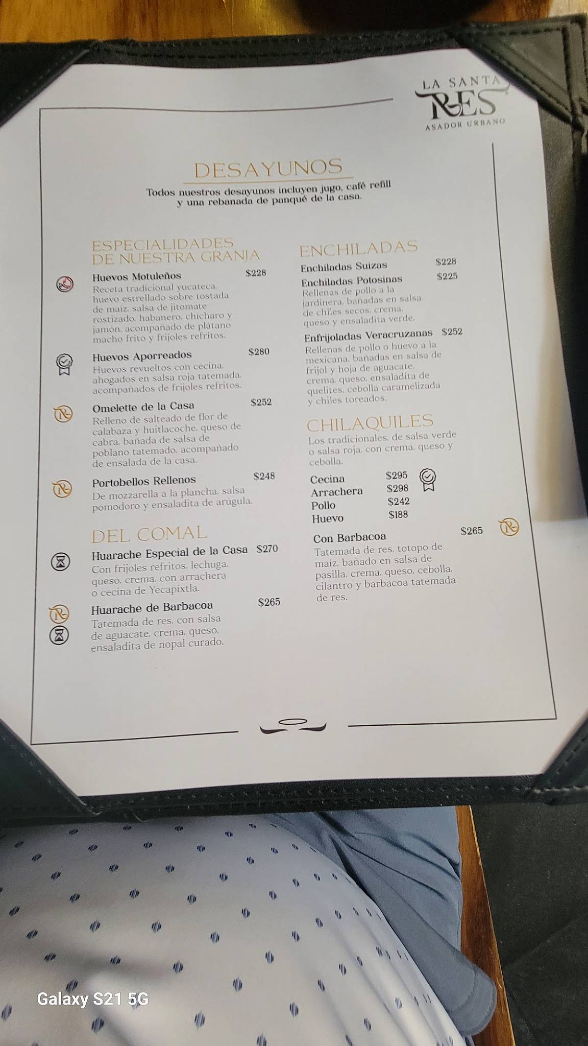 Carta del restaurante La Santa Res, Cuernavaca