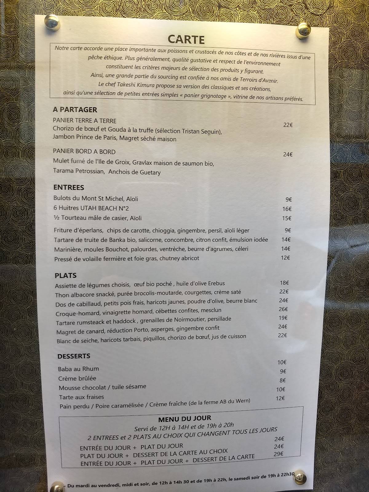 Menu au La Sirène de Lorette restaurant, Paris