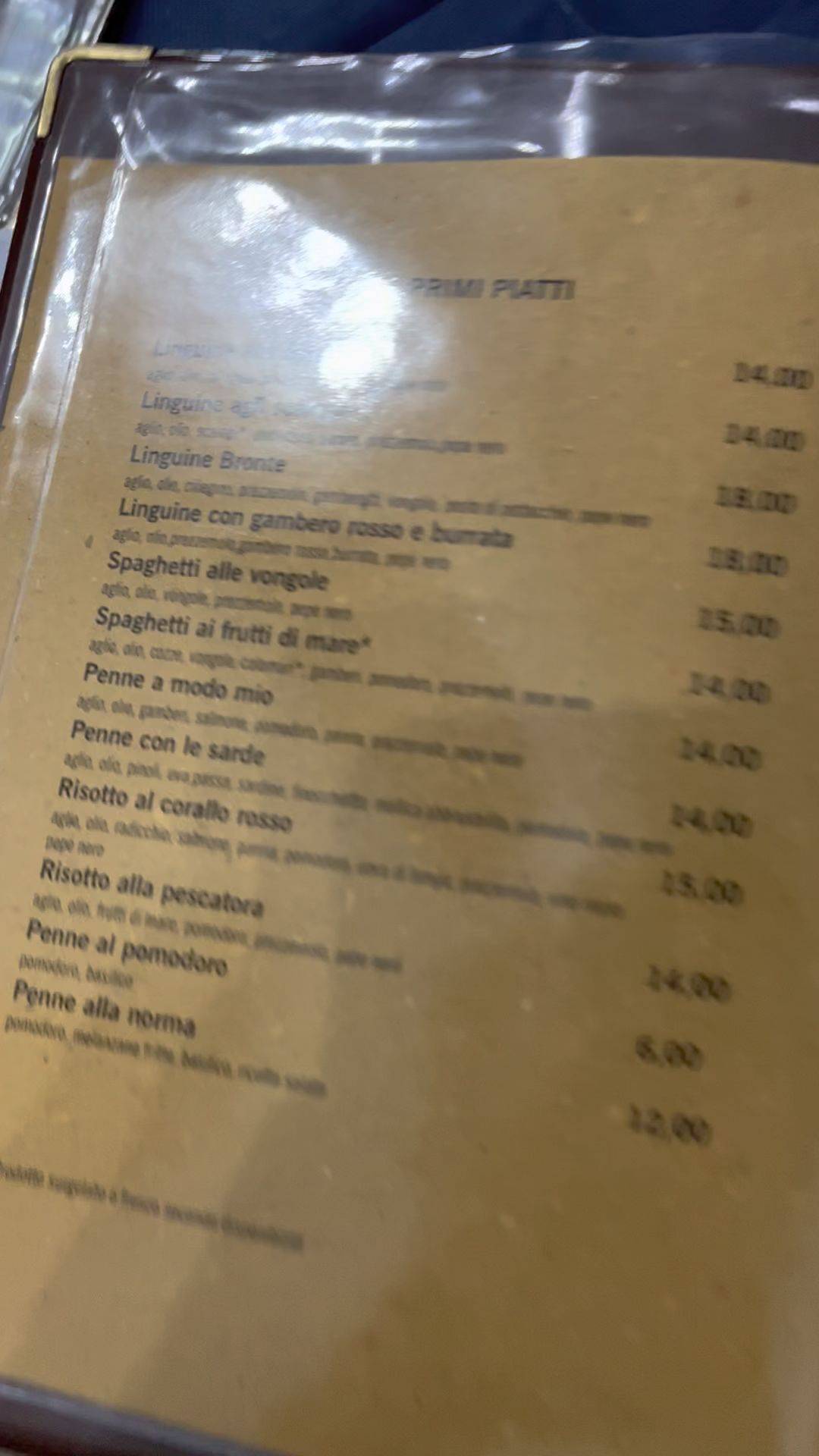 Menu da Trattoria La Spigola ristorante, Siracusa
