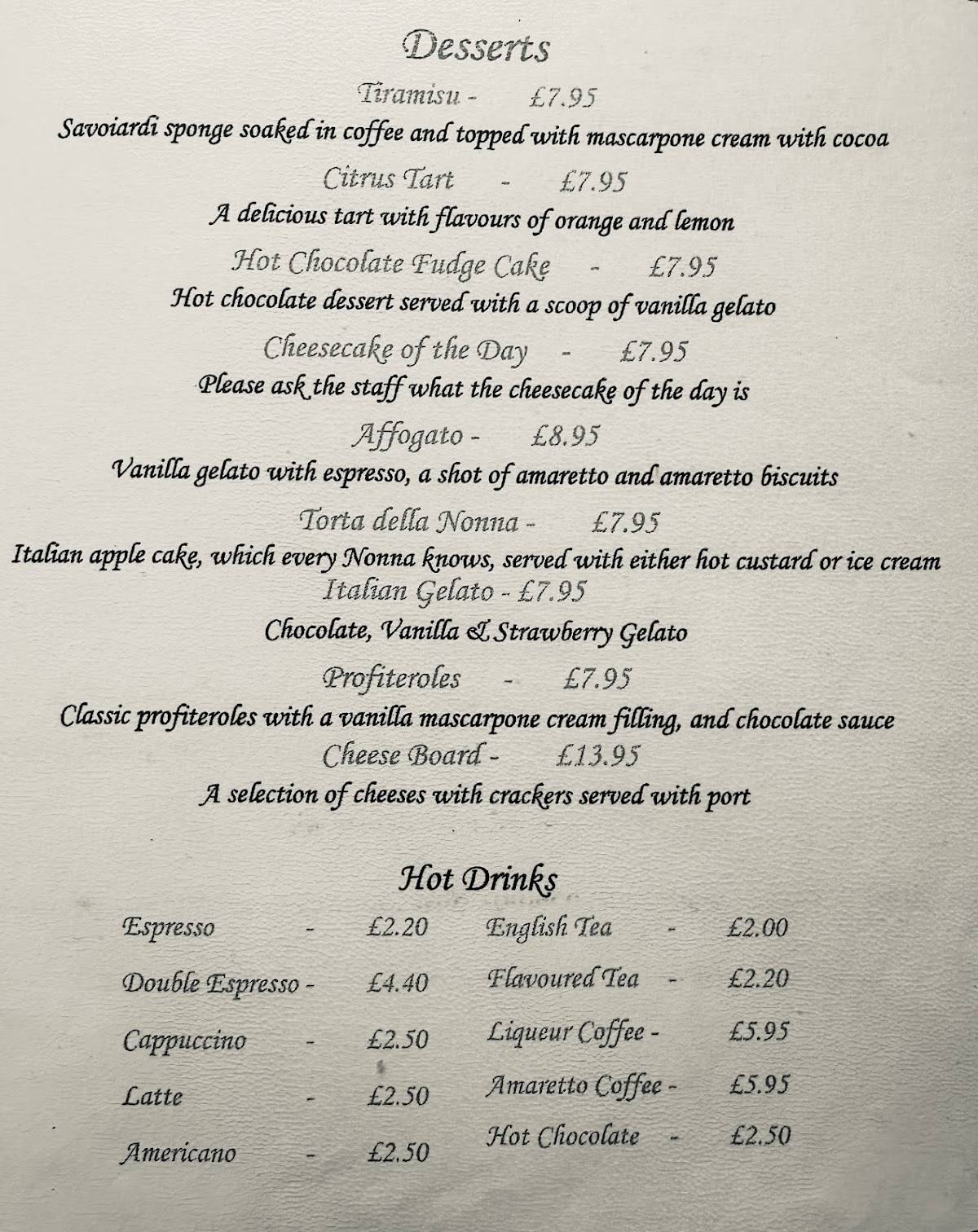Menu at La Stalla Italian restaurant in Solihull, Coventry