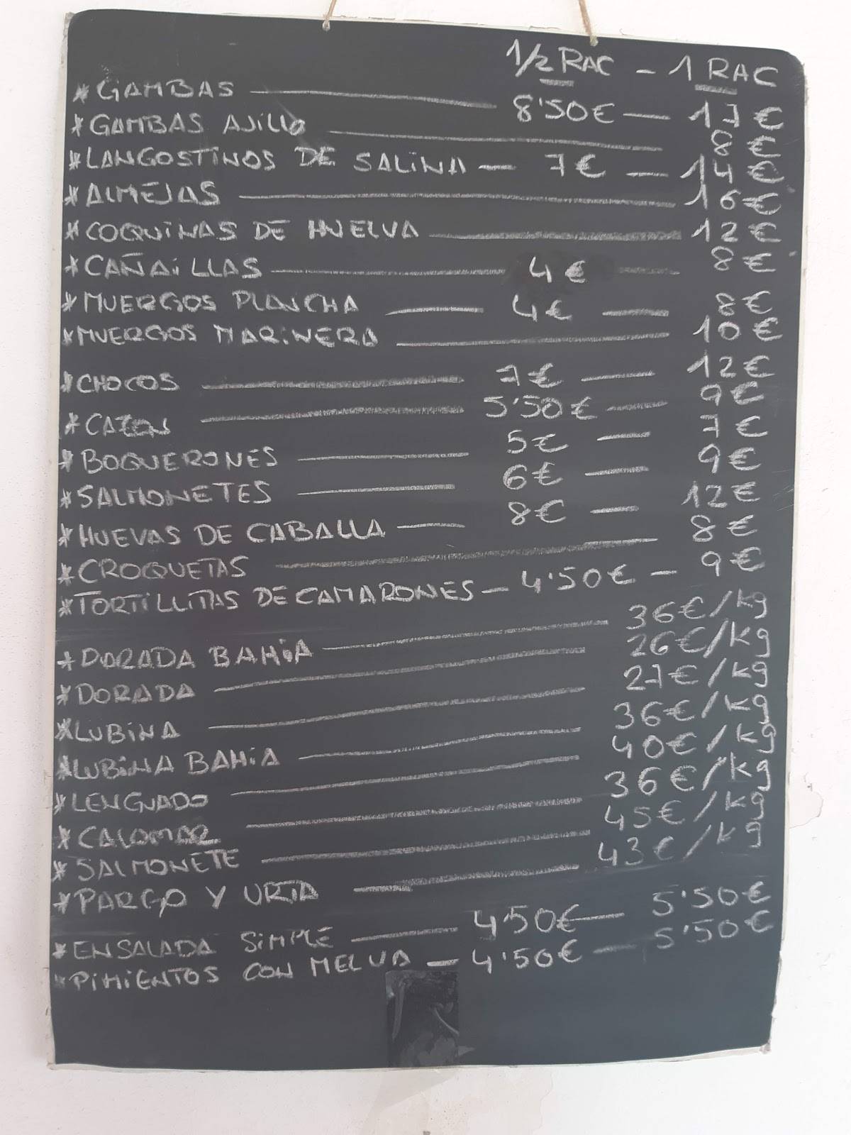 Carta del pub y bar La Taberna del Puerto, Puerto Real
