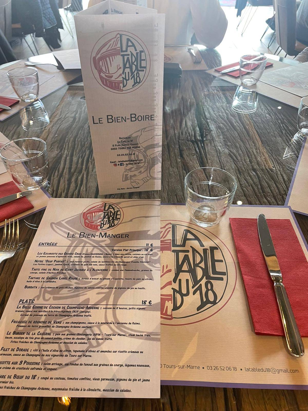 Menu au La Table du 18 restaurant, Tours-sur-Marne