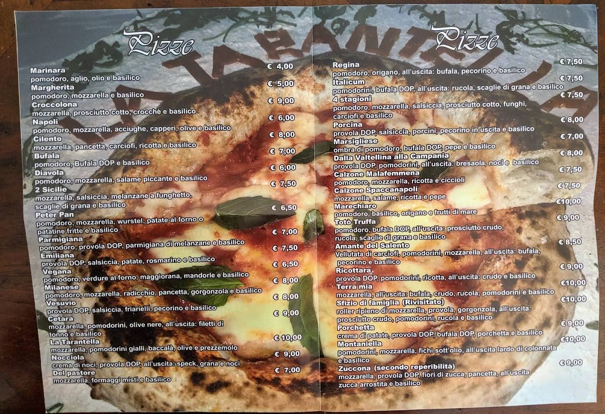 Menu da La Tarantella ristorante, Bologna, Via Antonio Zanolini