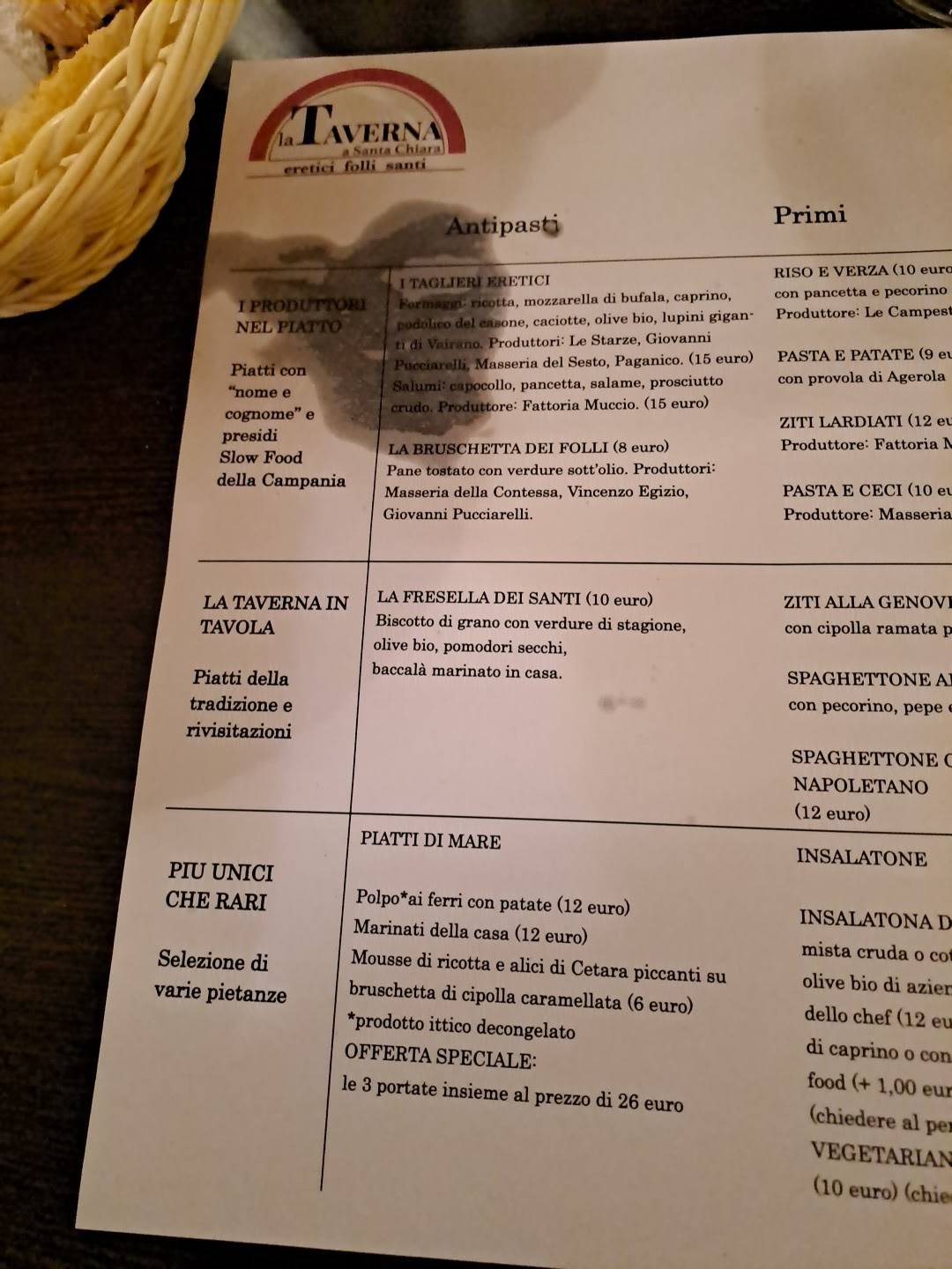 Menu da La Taverna a Santa Chiara ristorante, Napoli