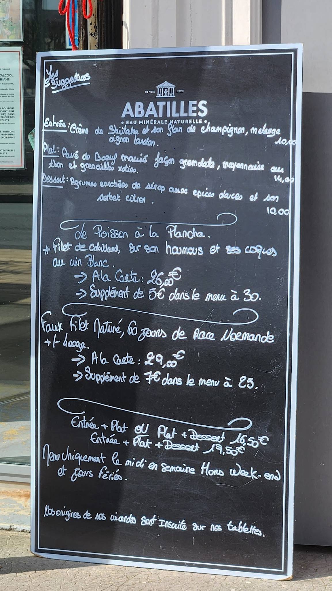 Menu au La Terrasse restaurant, Saintes