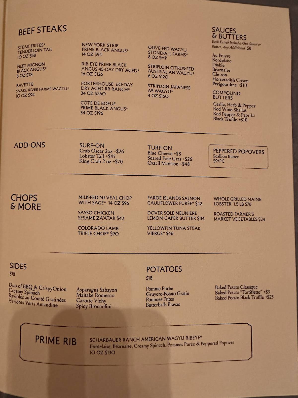 Menu at La Tête d'Or by Daniel steakhouse, New York City
