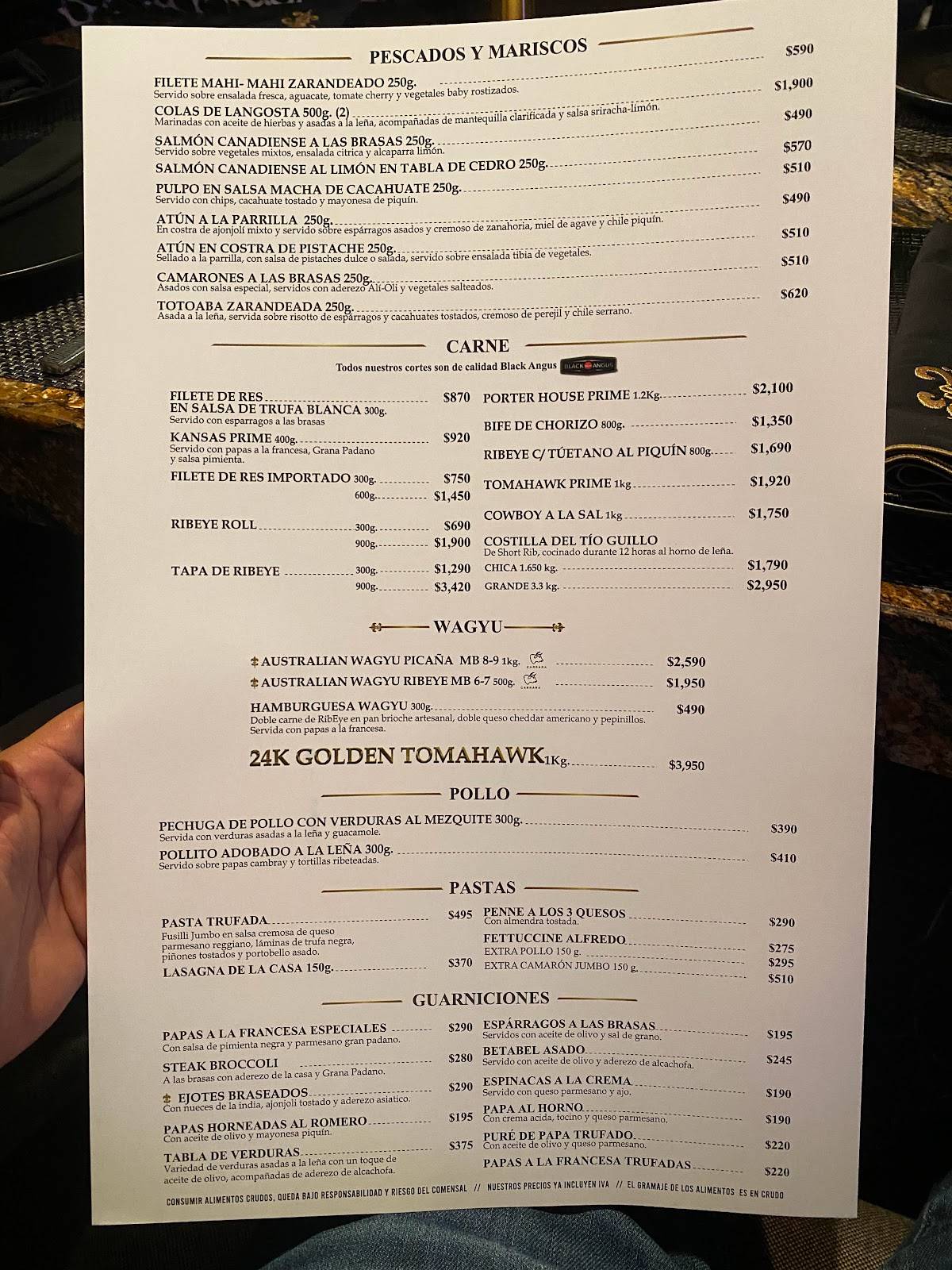 Carta de parrilla La Torrada, Monterrey, 2500 Col. Valle Oriente