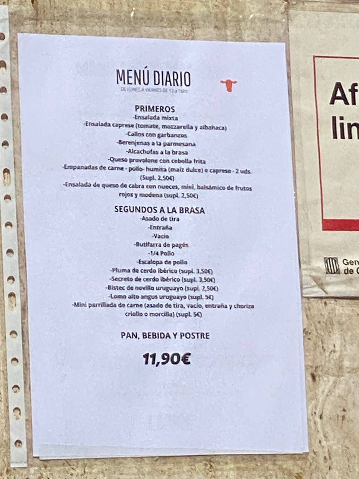 Carta del restaurante La Vaca Asada, Mataró Carta del restaurante La Vaca Asada, Mataró