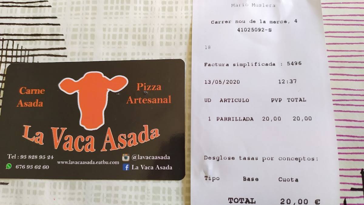 Carta del restaurante La Vaca Asada, Mataró Carta del restaurante La Vaca Asada, Mataró
