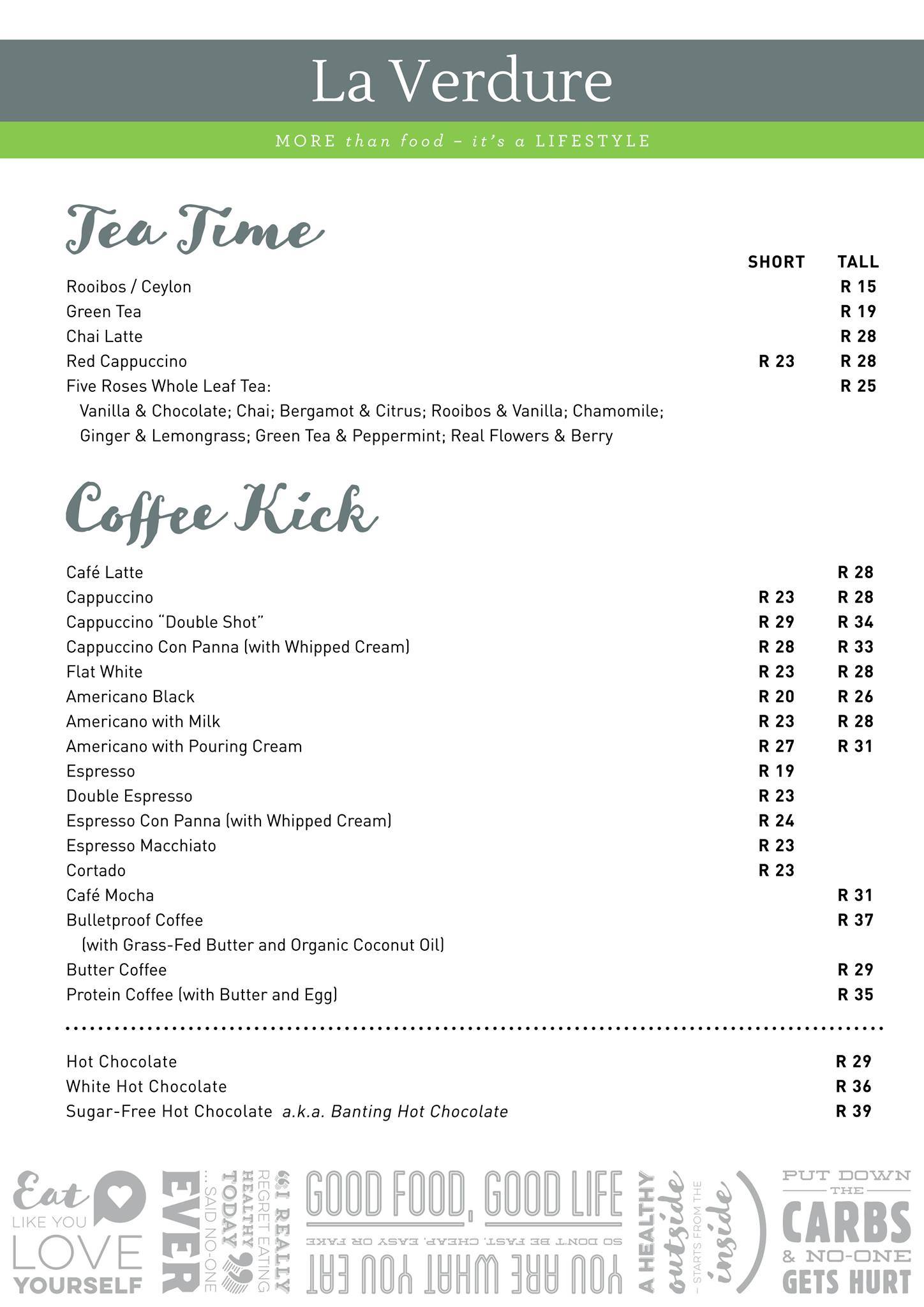 Menu at La Verdure Real Food Cafe, Gillitts