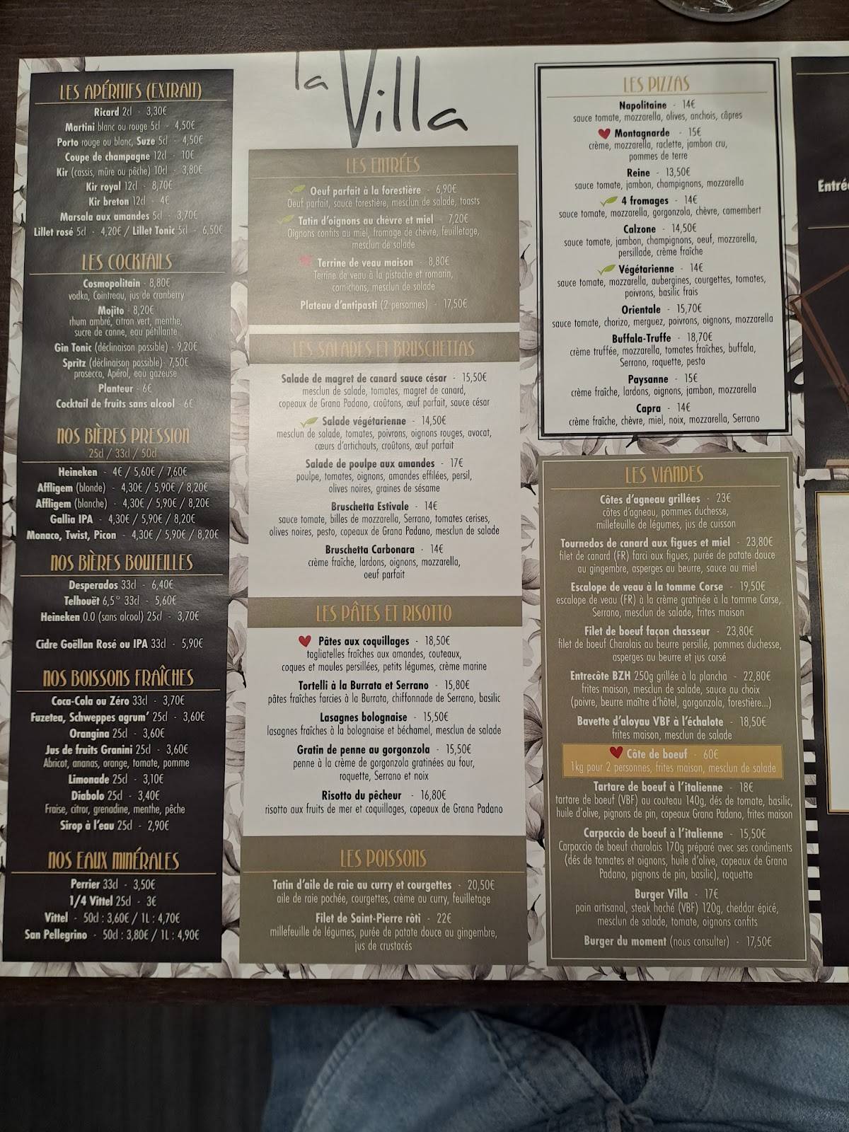 Menu at LA Villa restaurant, Quarteira