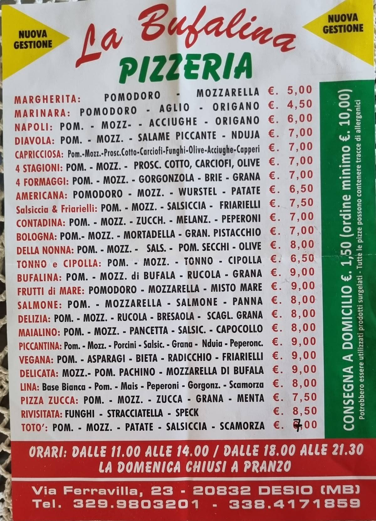 Speisekarte von La bufalina restaurant, Desio