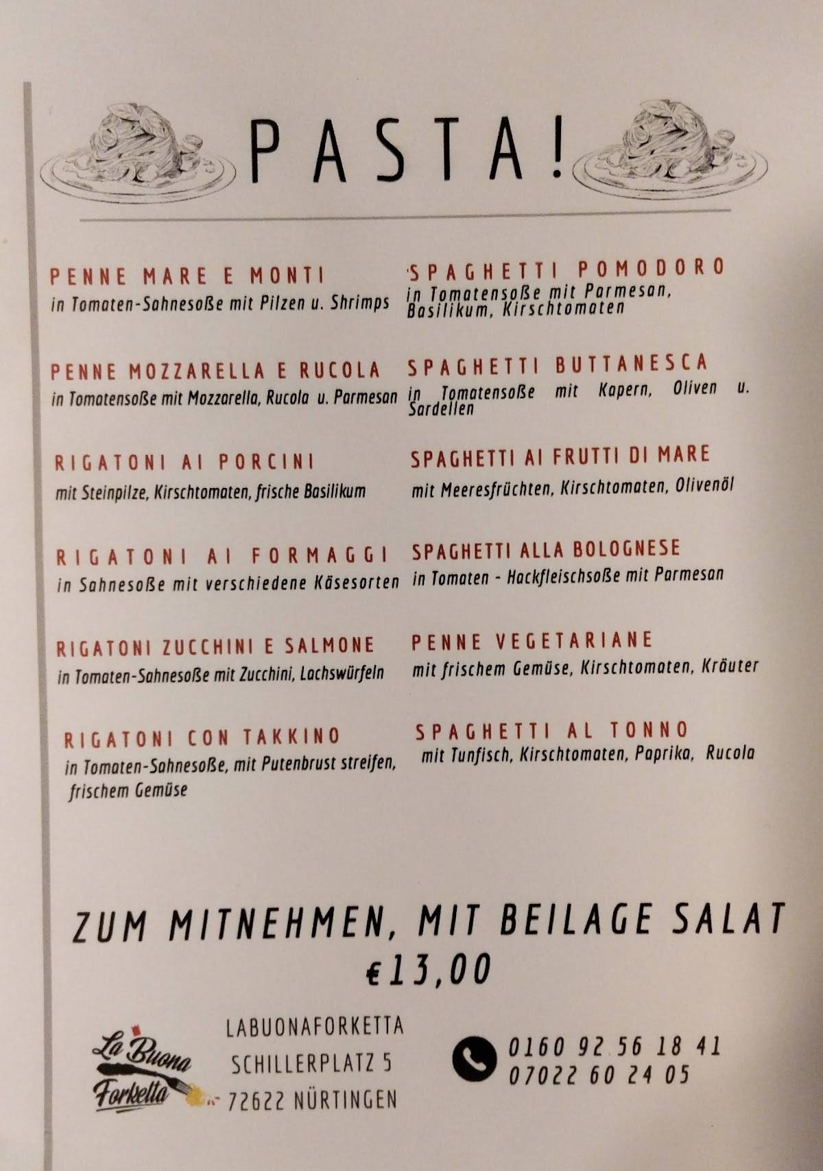 Speisekarte von La buona Forketta pizza, Nürtingen
