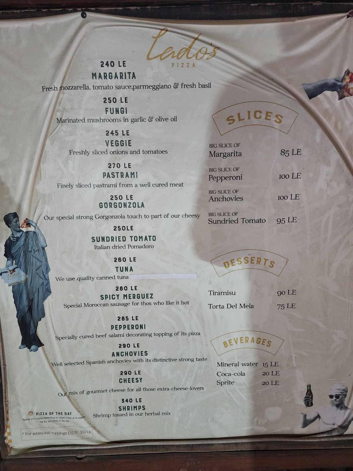 Menu at Lado's Pizza restaurant, Sheikh Zayed City